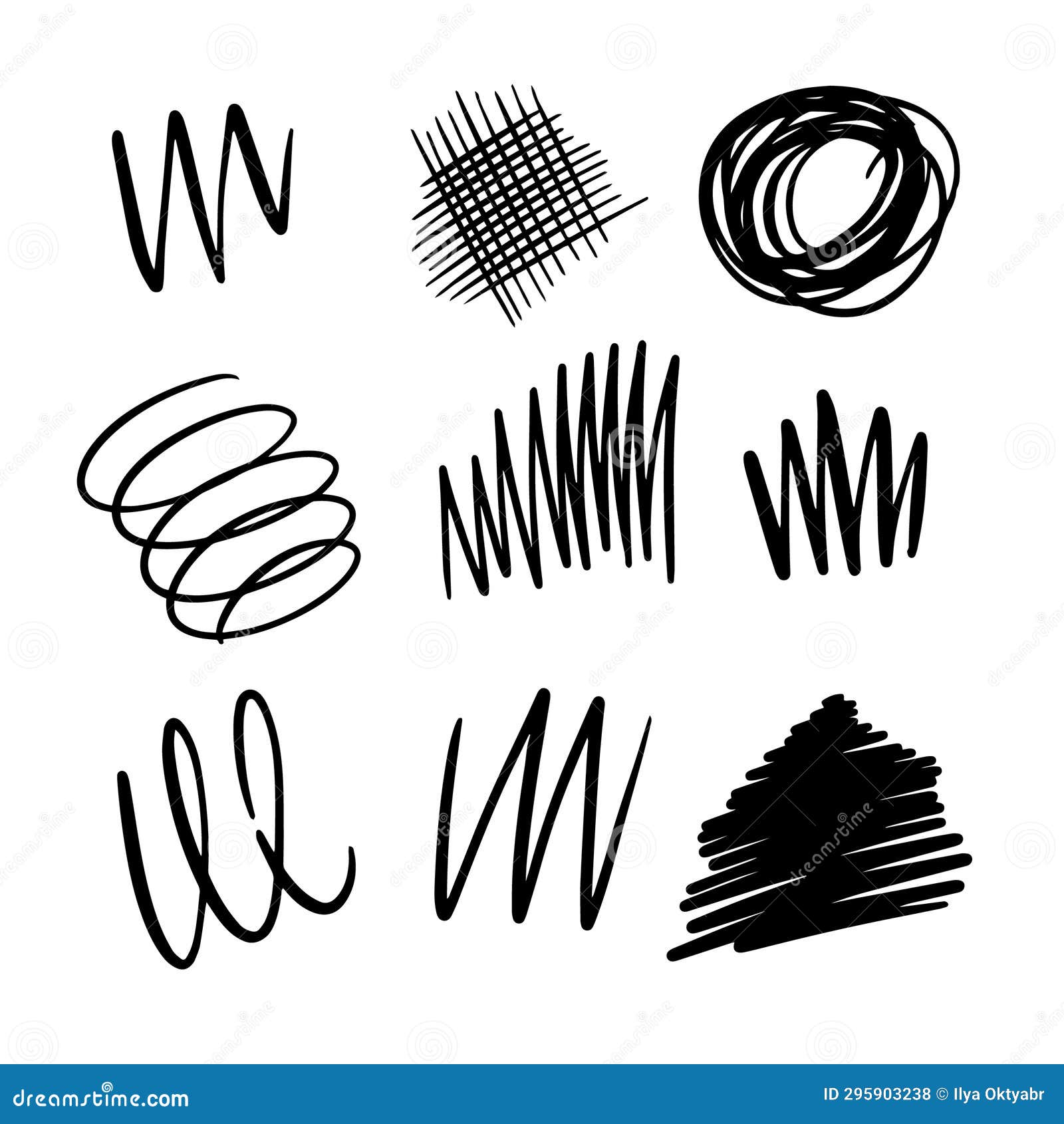Hand Drawn Scribble Set Doodle Style Vector Art Illustration. Stock ...