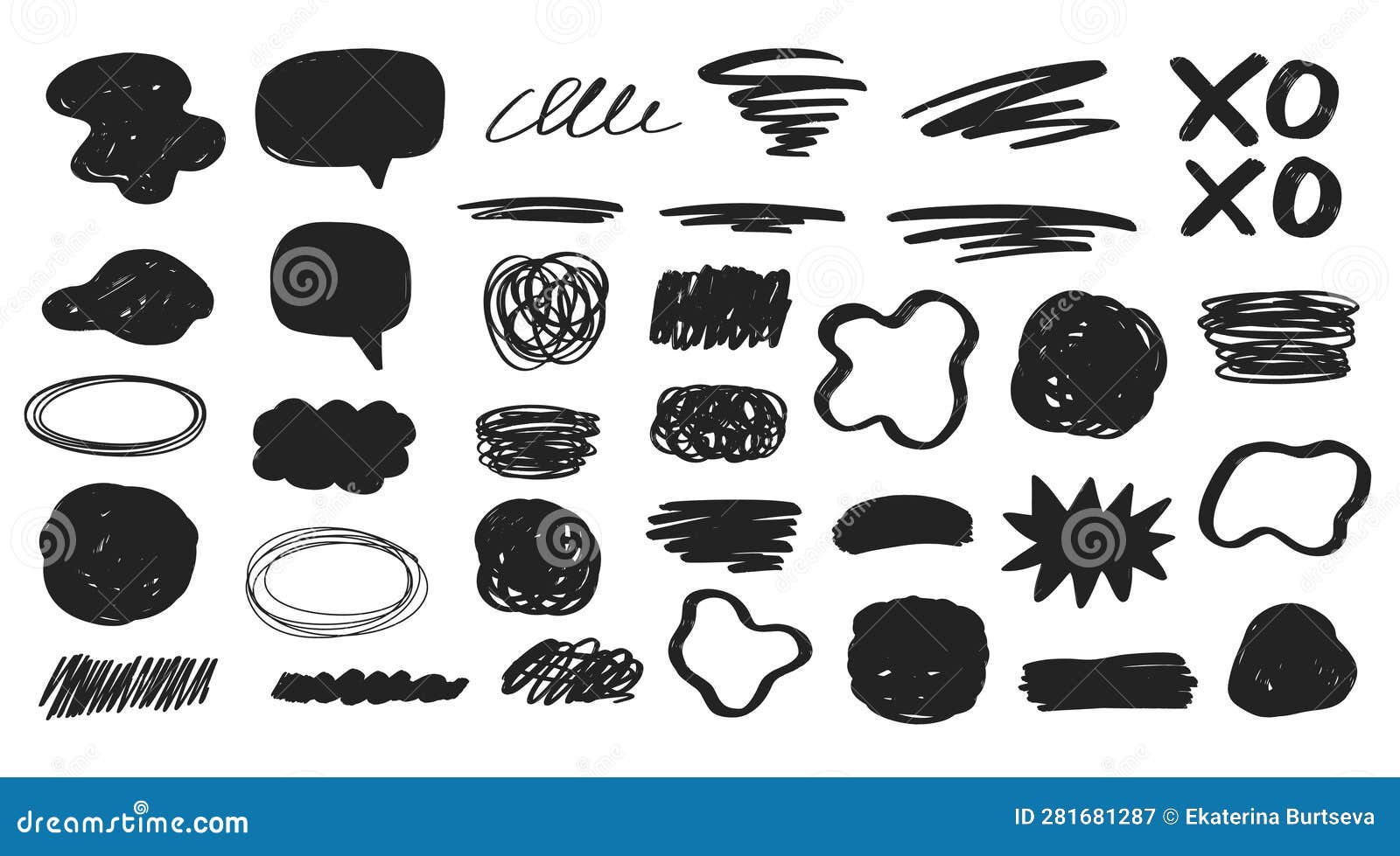 Hand Drawn Scribble Speech Bubbles Doodle Set Stock Vector ...