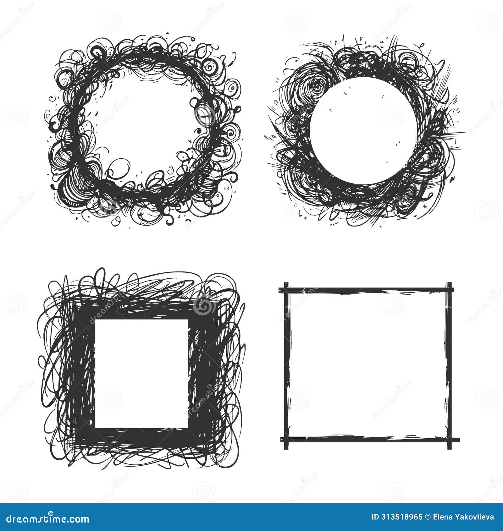 Hand Drawn Scribble Square and Round Frames Stock Vector - Illustration ...