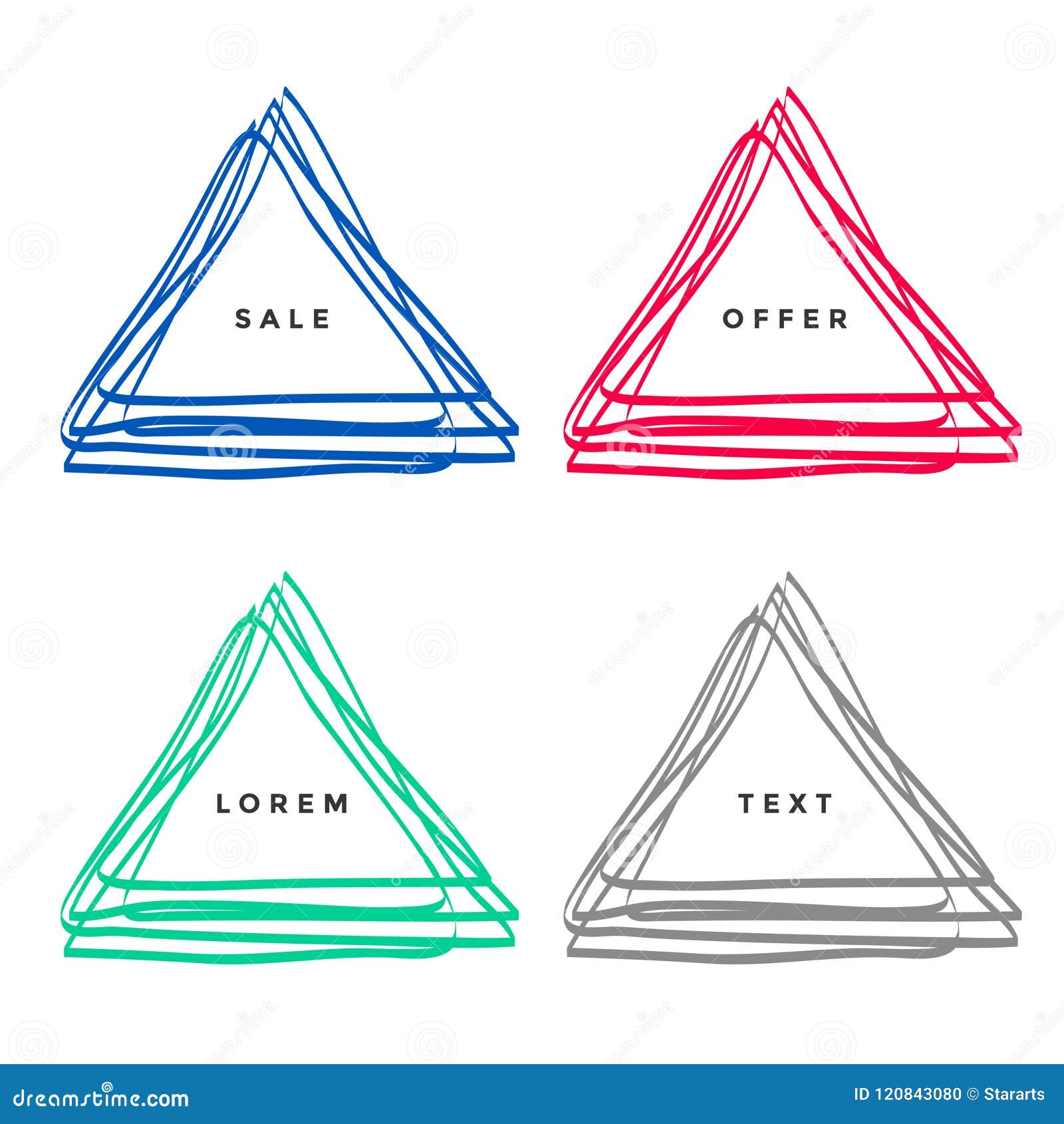 Hand Drawn Scribble Triangle Set Stock Vector - Illustration of label ...
