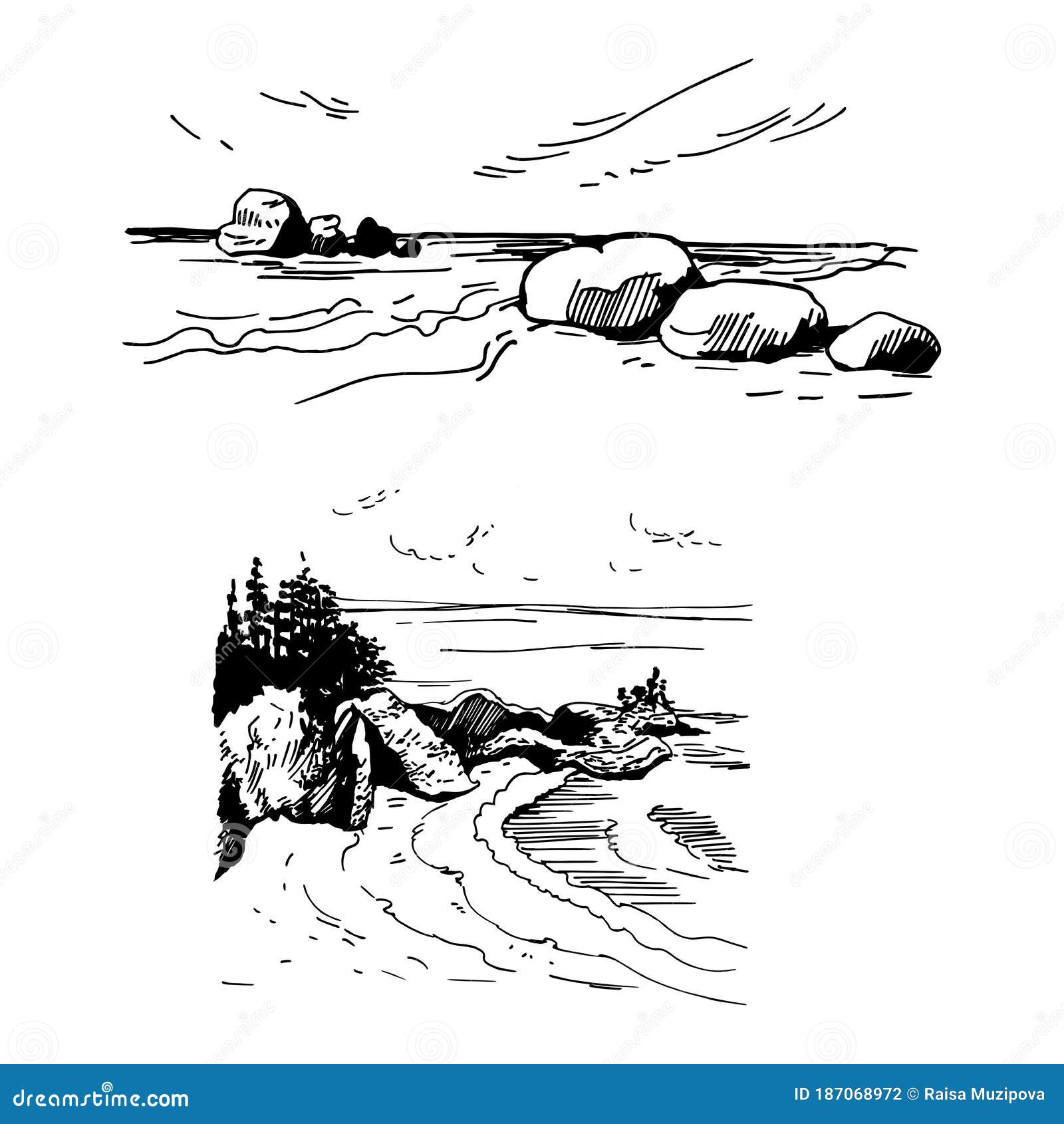 Hand Drawn Sea Coast. Vector Sketch Illustration Stock Vector ...