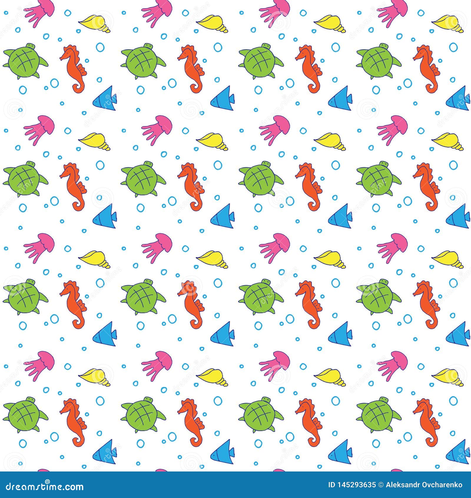 Hand Drawn Sea Creatures Vector Seamless Pattern Stock Vector ...