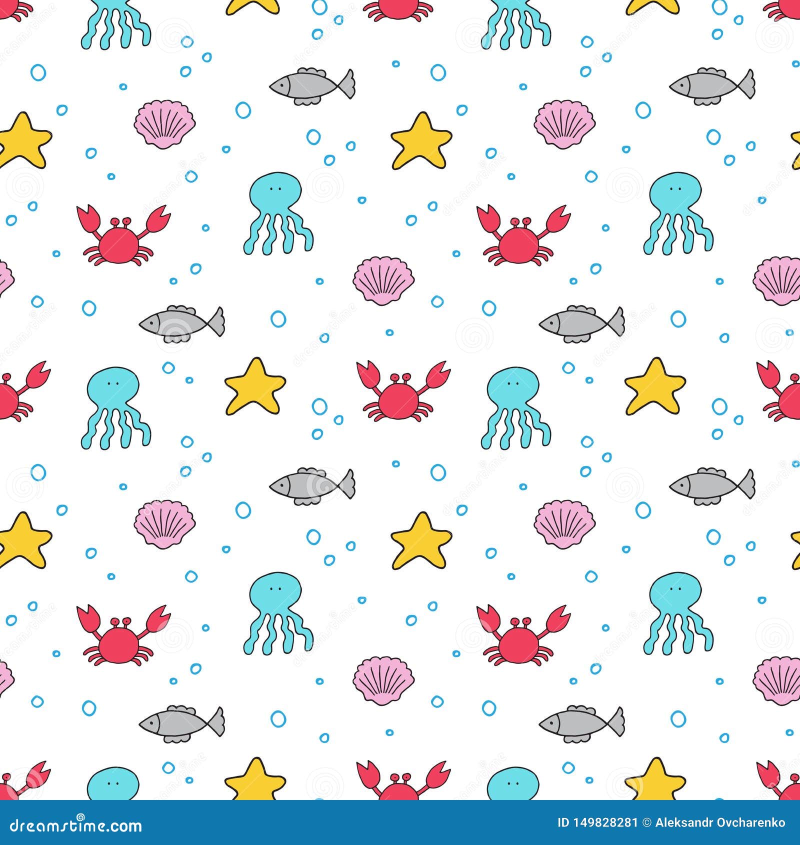 Hand Drawn Sea Creatures Vector Seamless Pattern Stock Vector ...