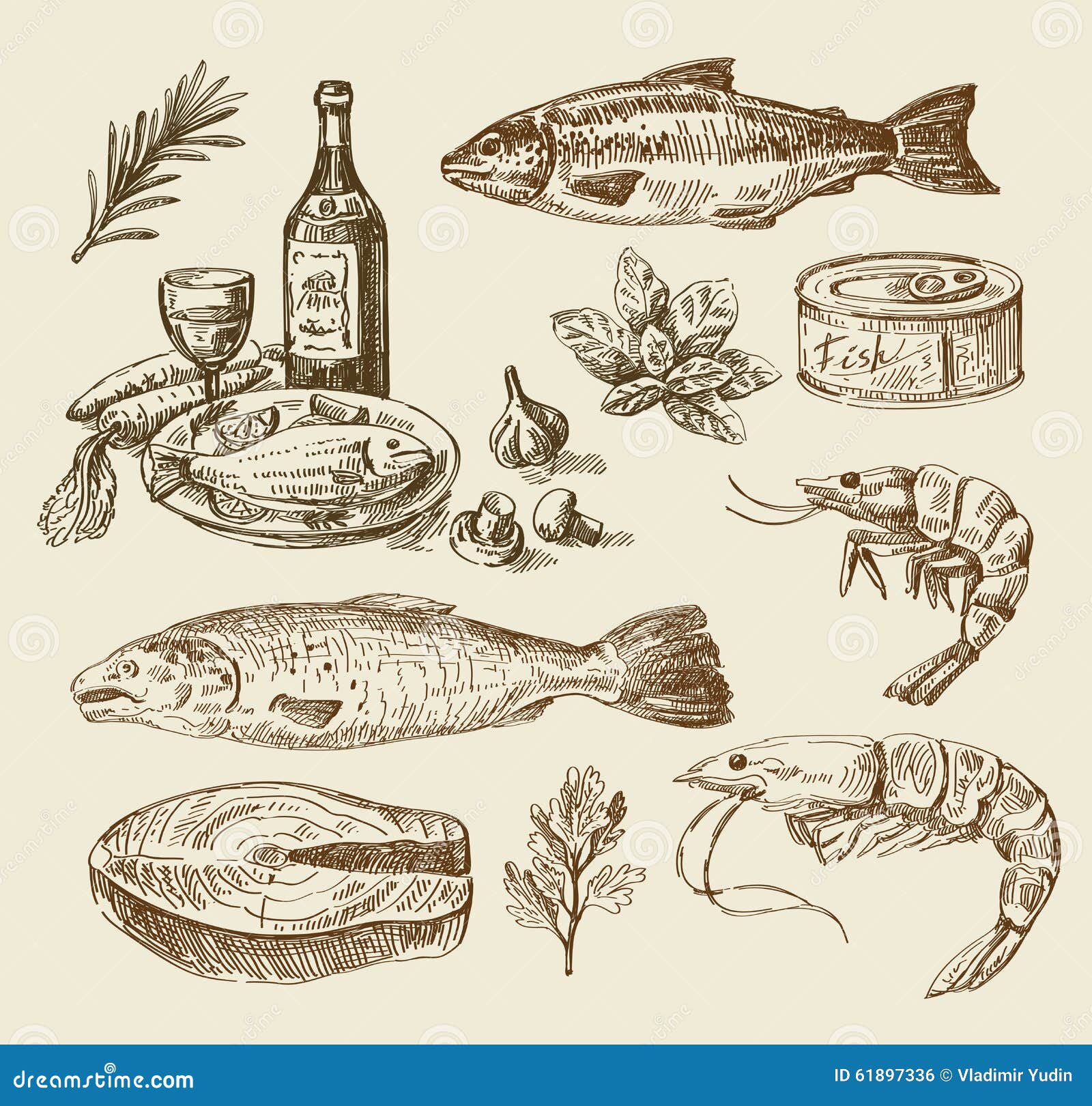 Hand drawn sea food sketch stock vector. Illustration of restaurant ...