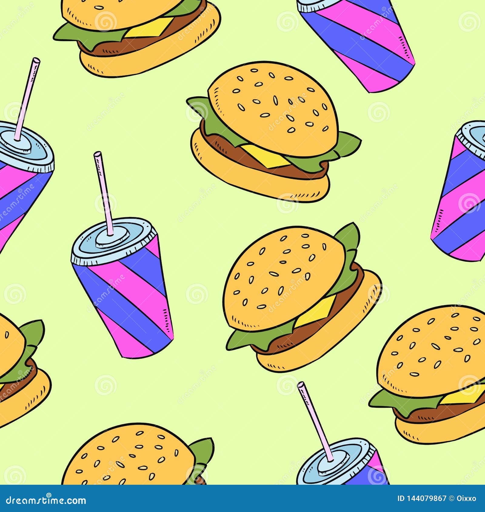 Hand-drawn Seamless American Fast Food Pattern. Vector Illustration ...