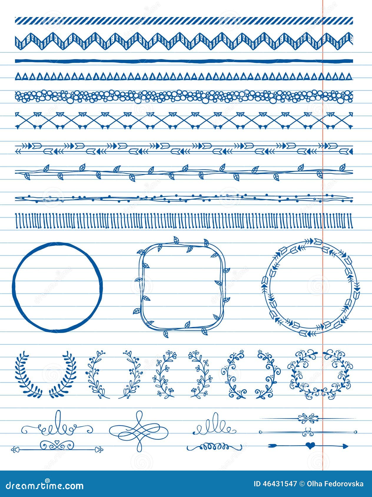 Hand-Drawn Seamless Borders and Design Elements Stock Vector ...