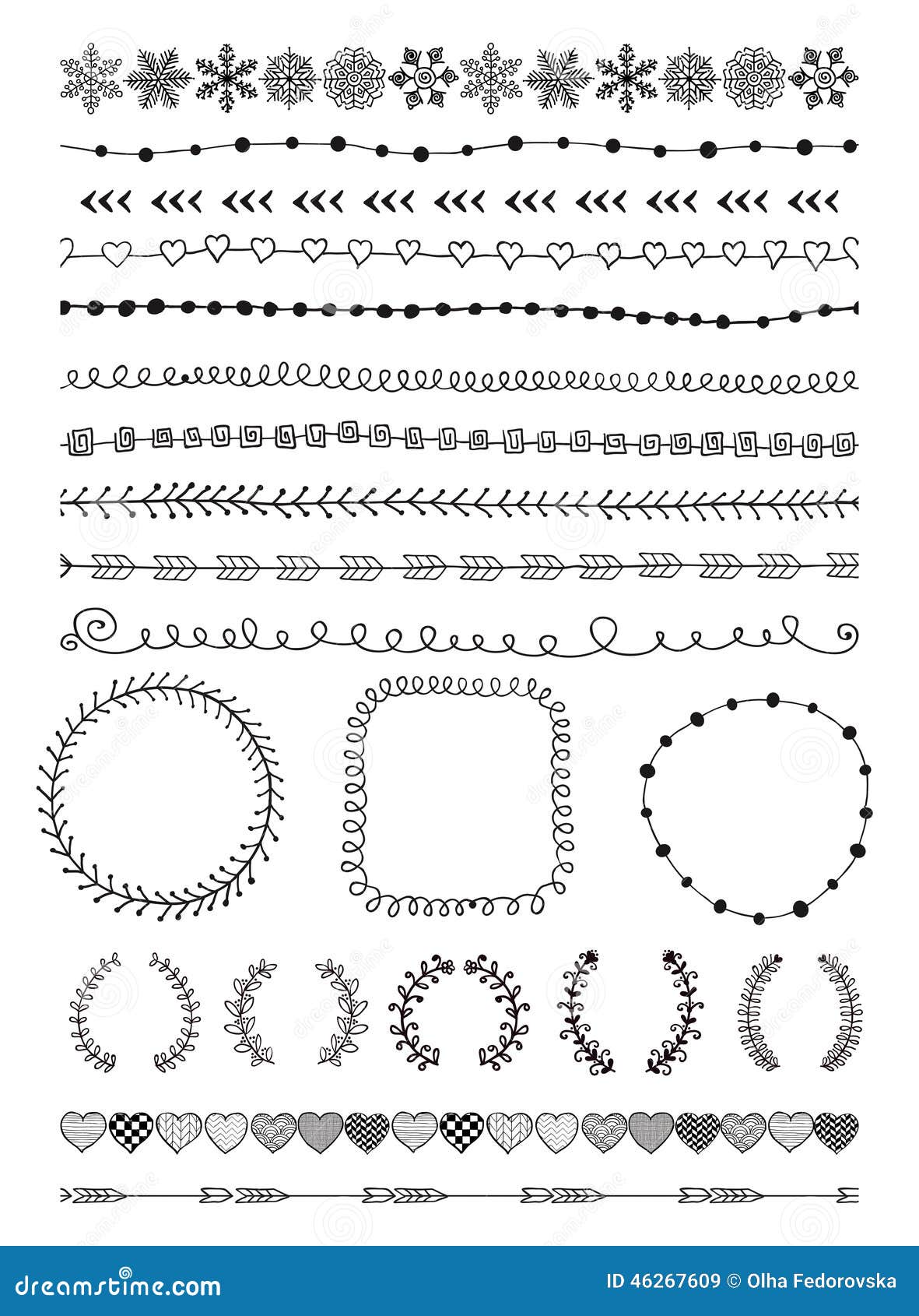 Hand-Drawn Seamless Borders and Design Elements Stock Vector ...