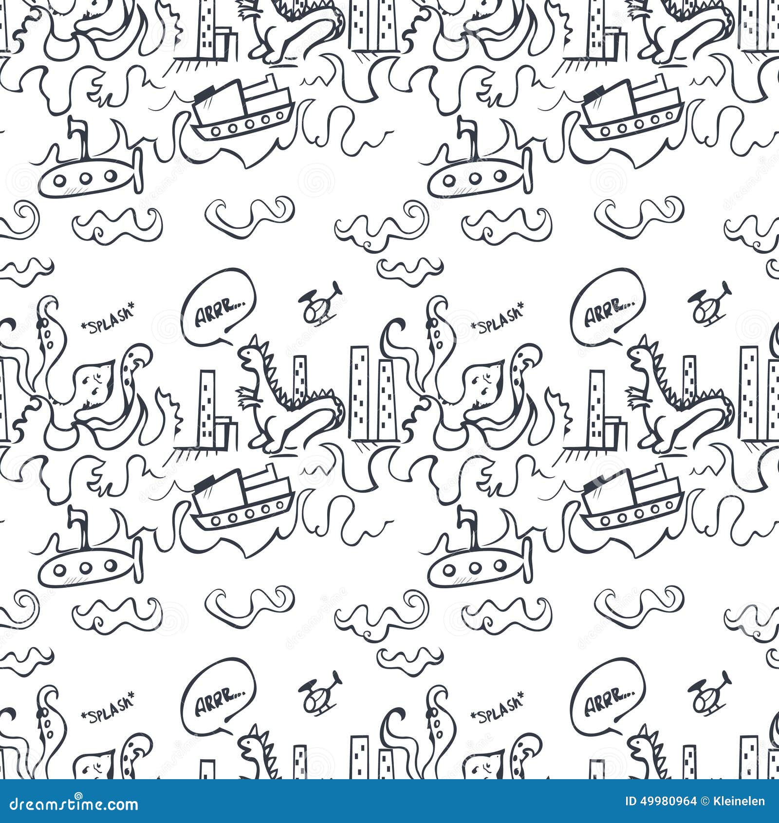 Hand Drawn Seamless Cartoon Pattern Stock Vector - Illustration of ...