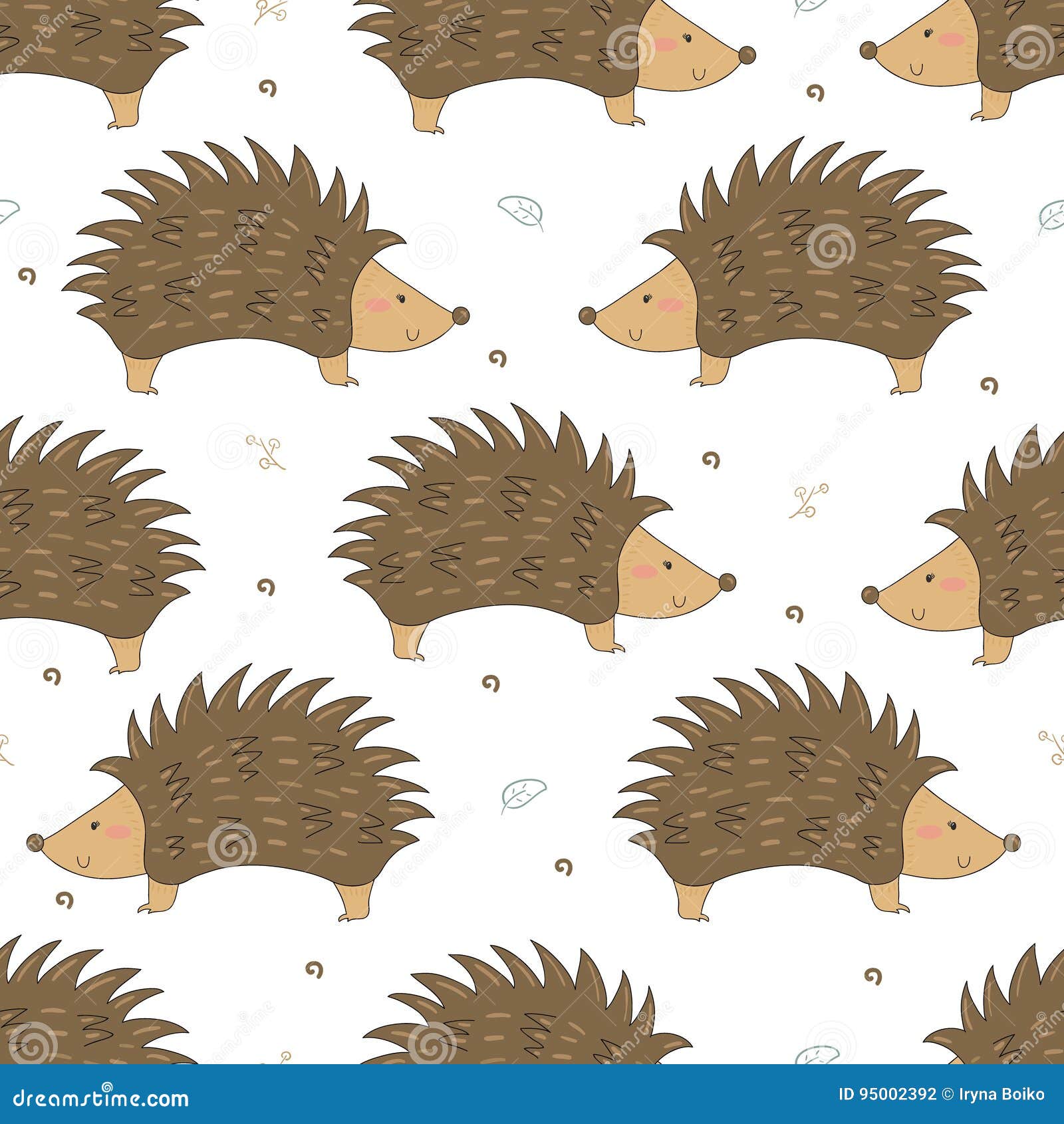 Hand Drawn Seamless Cute Hedgehog Pattern Vector Illustration. Stock ...