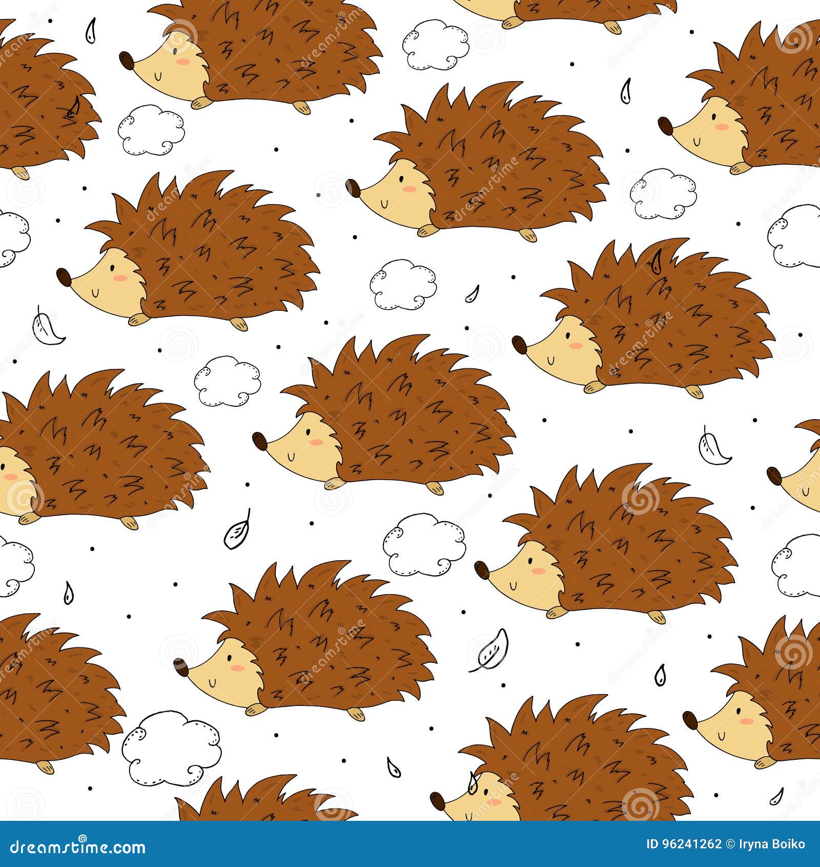 Hand Drawn Seamless Cute Hedgehog Pattern Vector Illustration. Stock ...