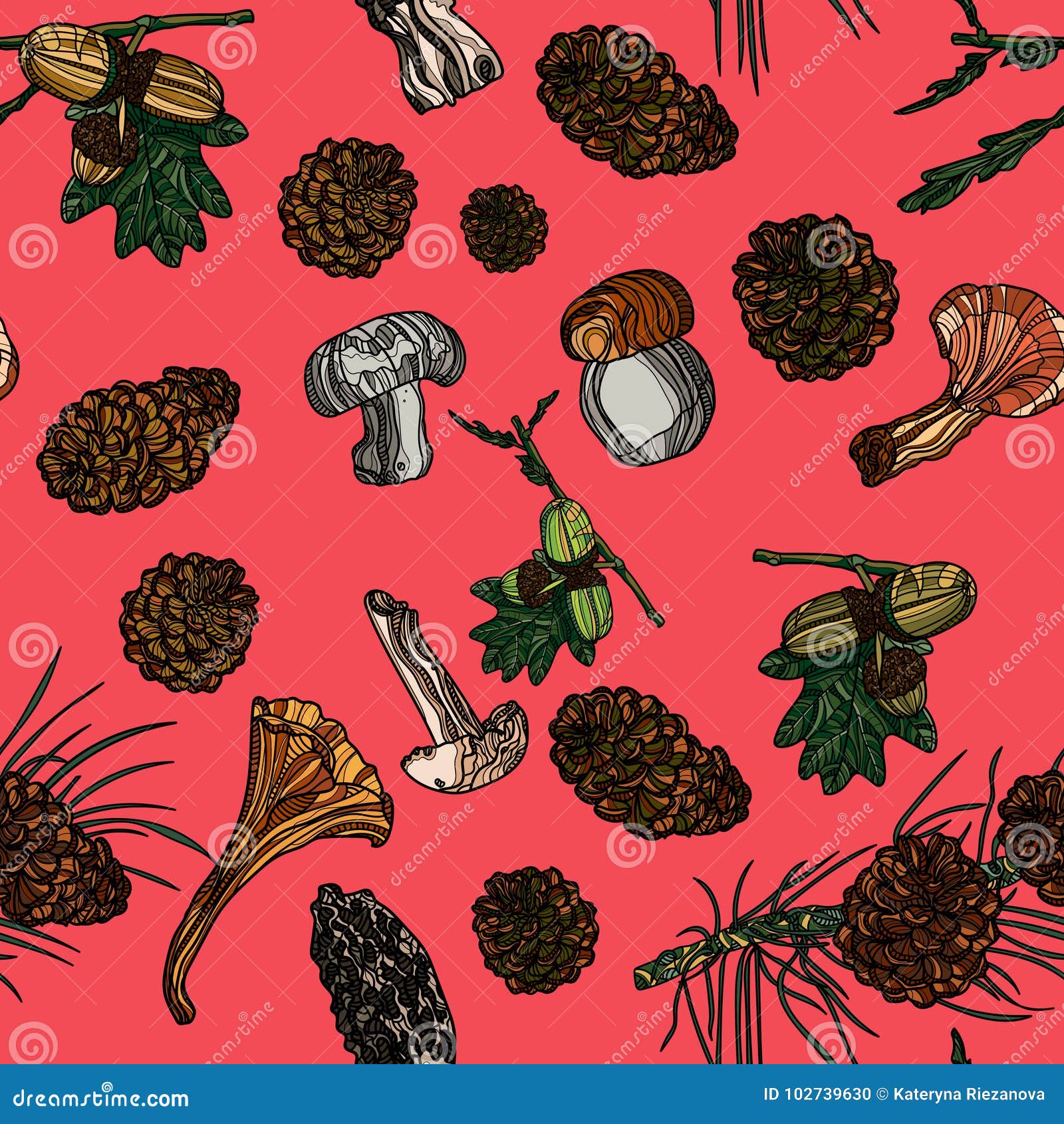 Hand Drawn Seamless Forest Pattern. Stock Vector - Illustration of ...