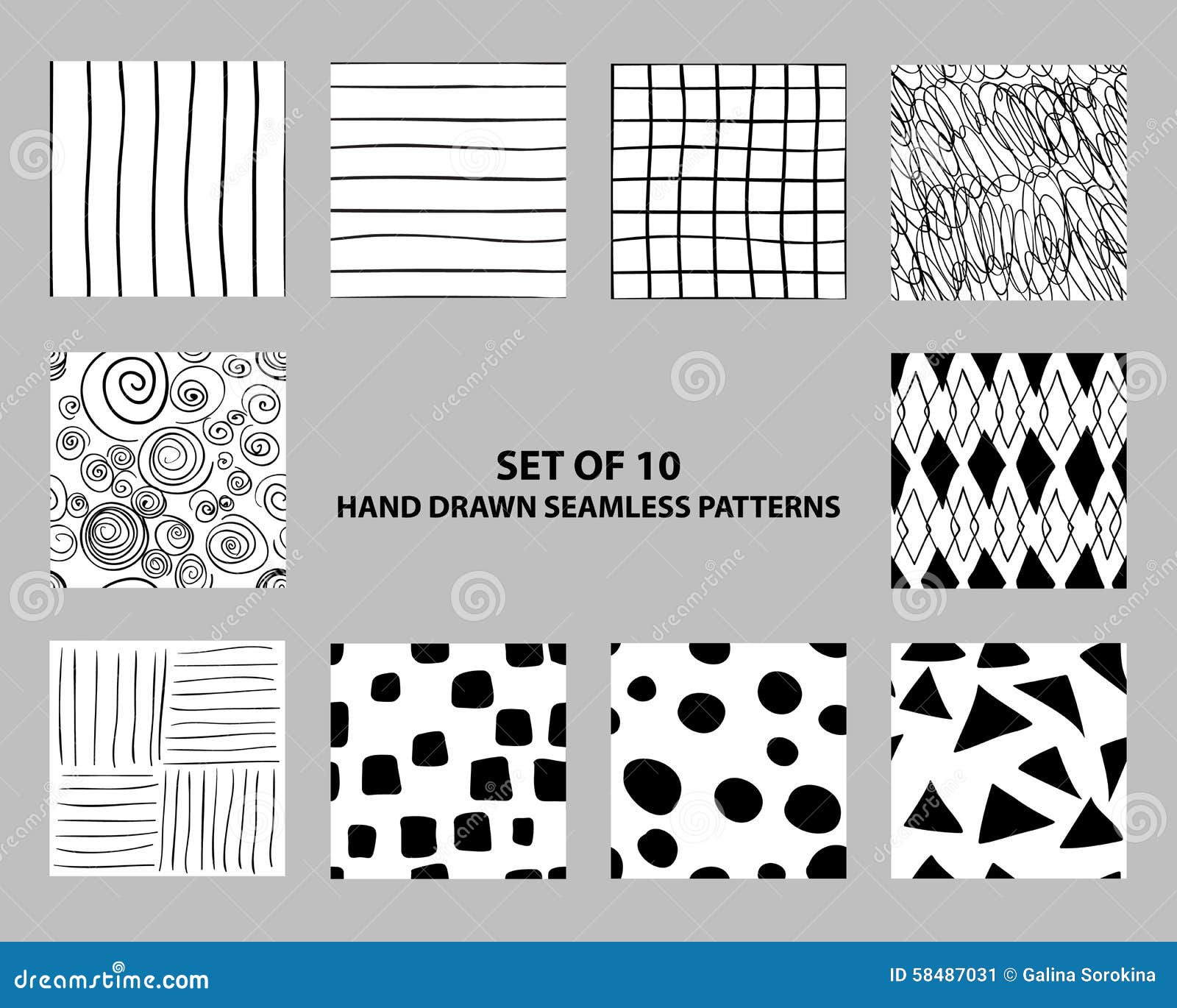 Hand Drawn Seamless Geometric Patterns Stock Vector - Illustration of ...