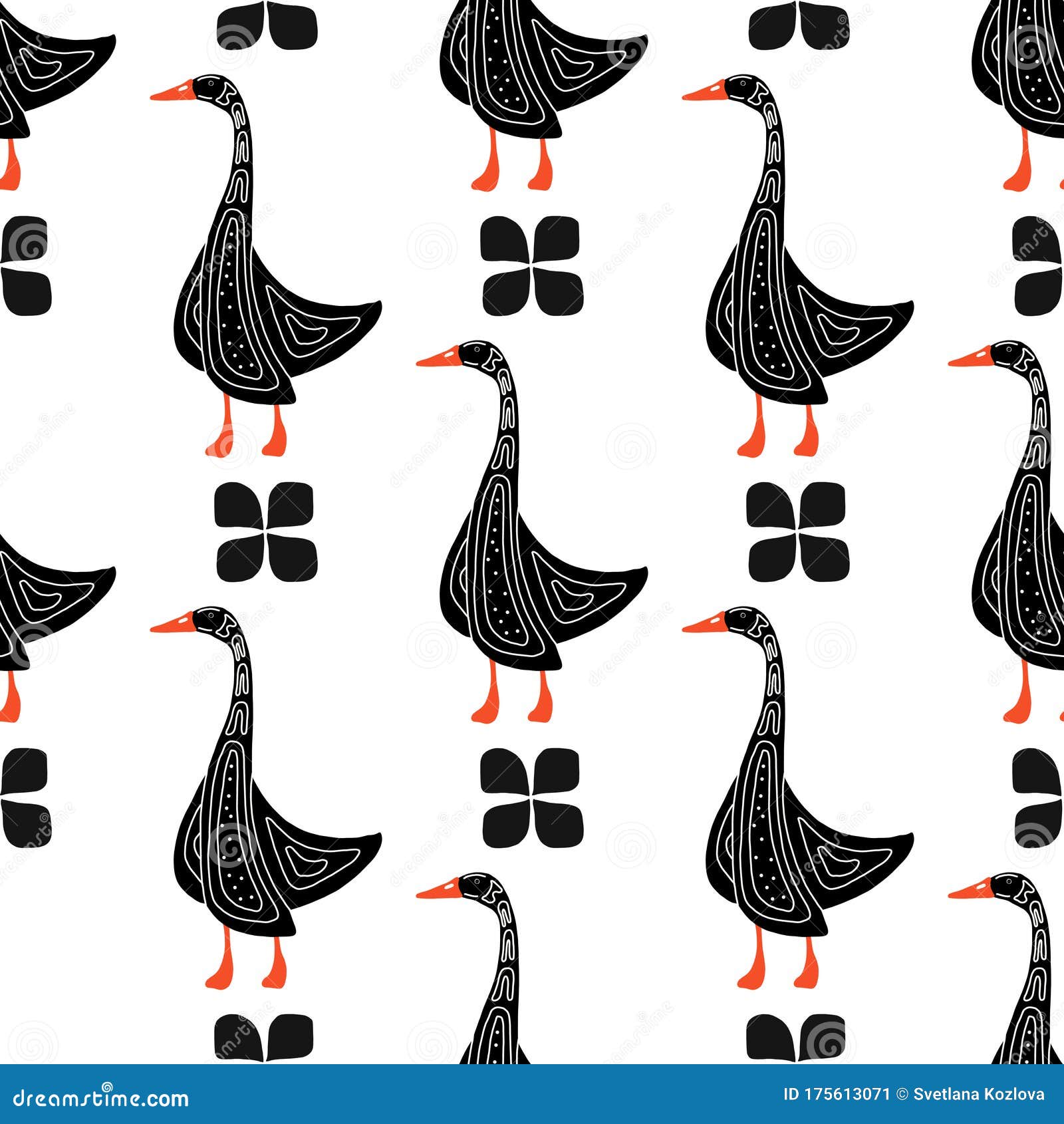 Hand-drawn Seamless Goose Pattern. Engraved Vector Illustration Style ...