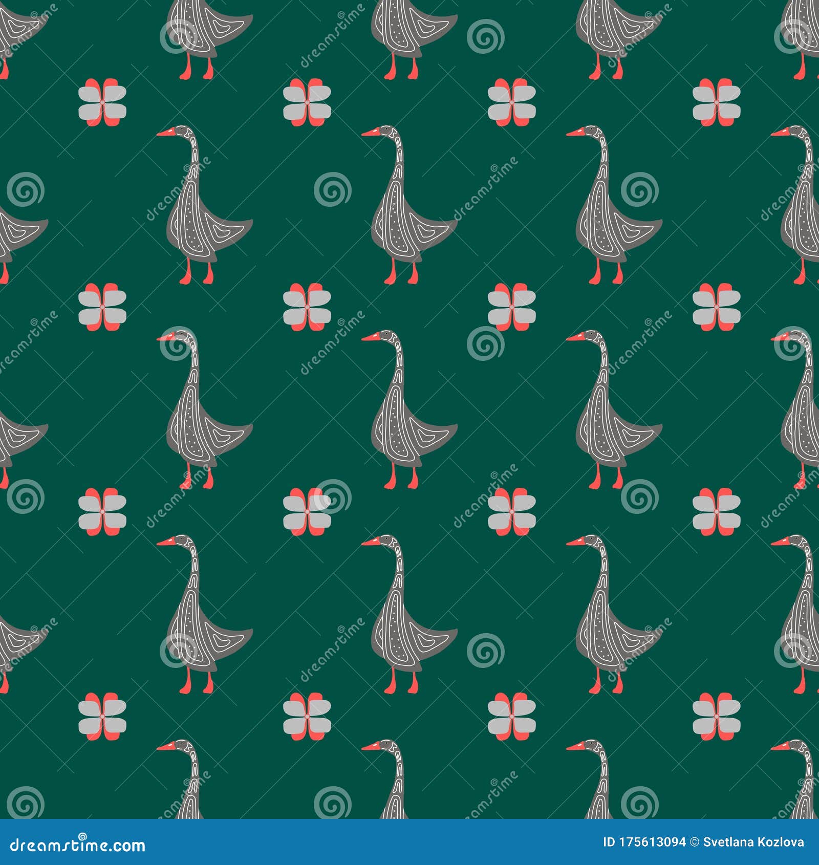Hand-drawn Seamless Goose Pattern. Engraved Vector Illustration Style ...