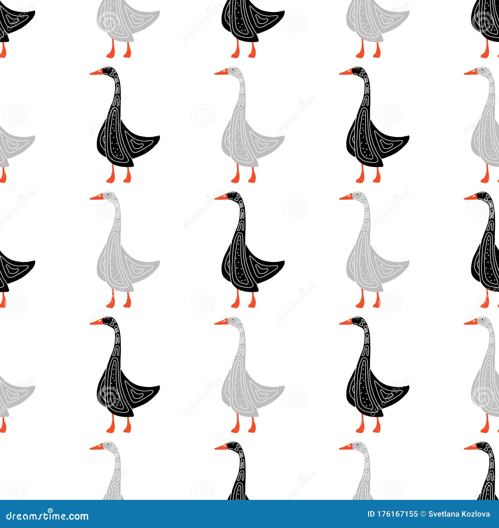 Hand-drawn Seamless Goose Pattern. Engraved Illustration Style ...