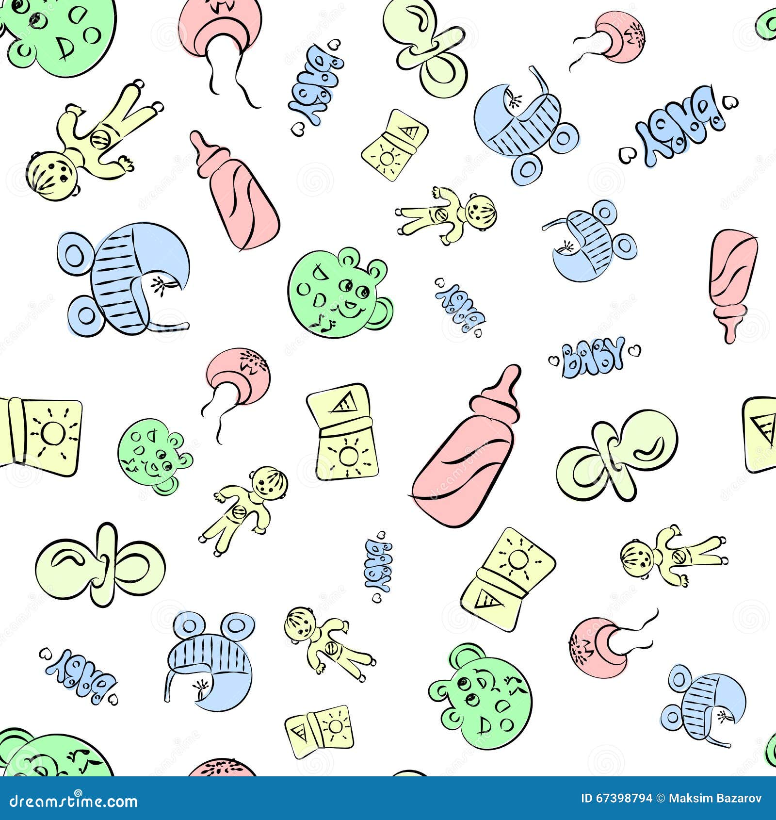 Hand Drawn Seamless Kids Pattern Stock Vector - Illustration of drawing ...
