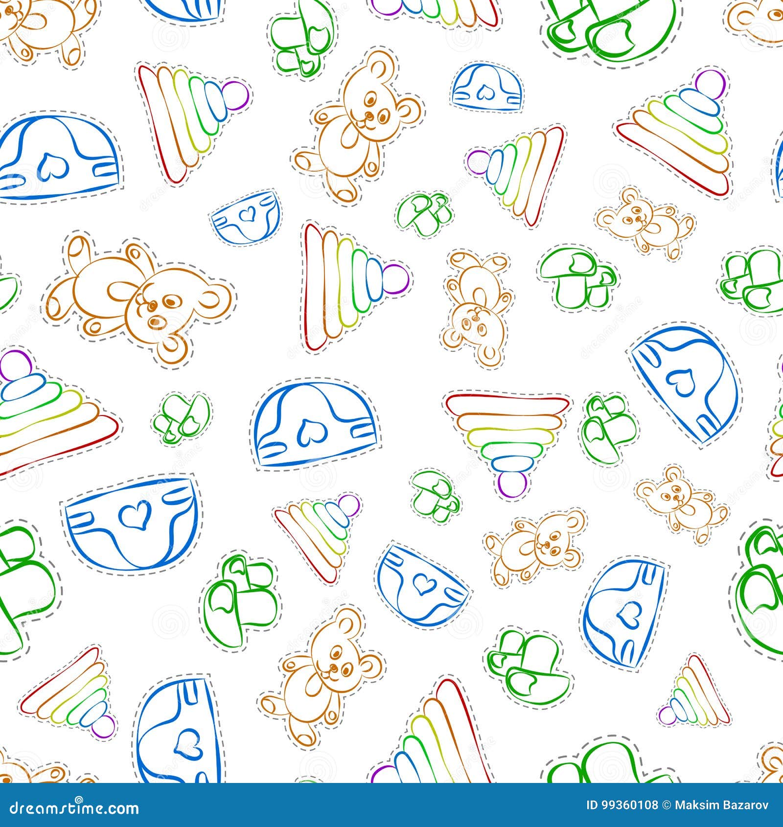 Hand Drawn Seamless Kids Pattern Stock Vector - Illustration of vector ...