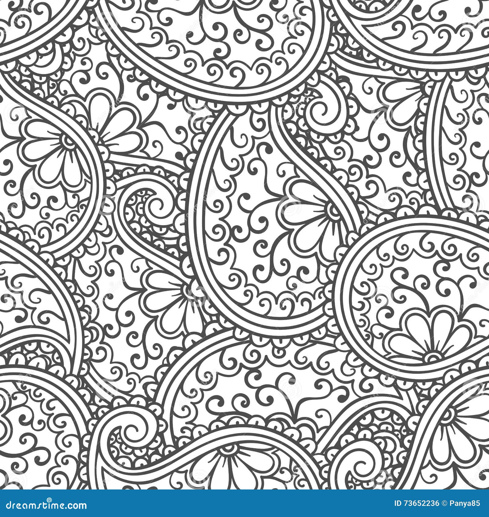 Hand Drawn Seamless Paisley Pattern. Stock Vector - Illustration of ...
