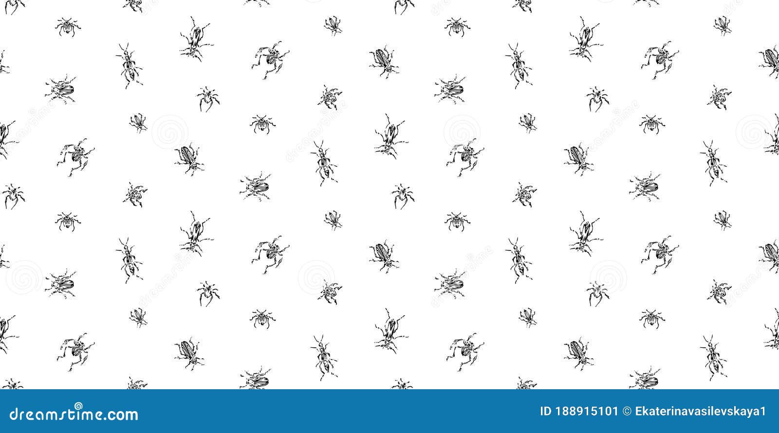 Hand Drawn Seamless Pattern with Beetles Collection. Sketch Style ...