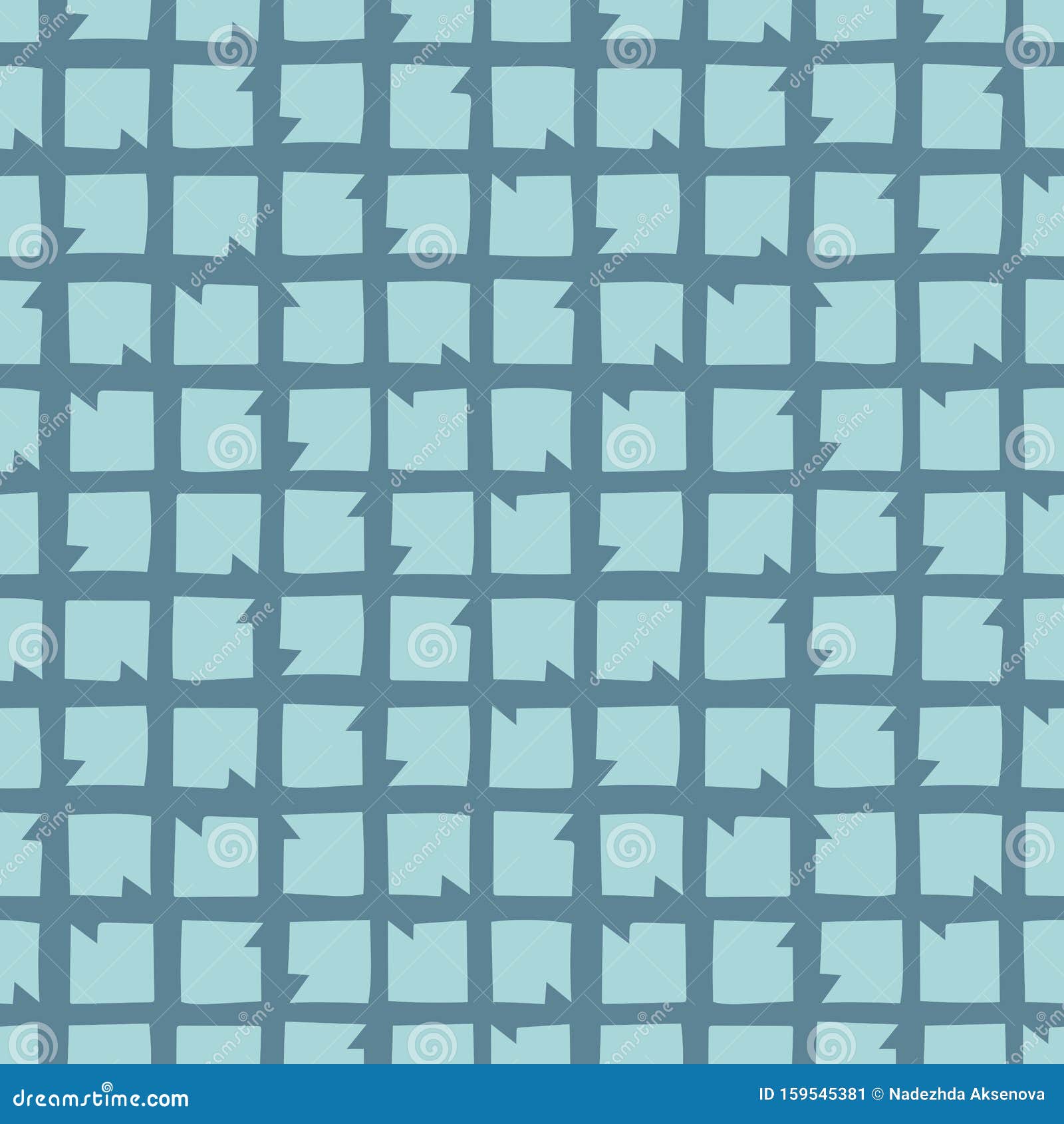 Hand Drawn Seamless Pattern with Blue Grid. Vector Design for Fabric ...