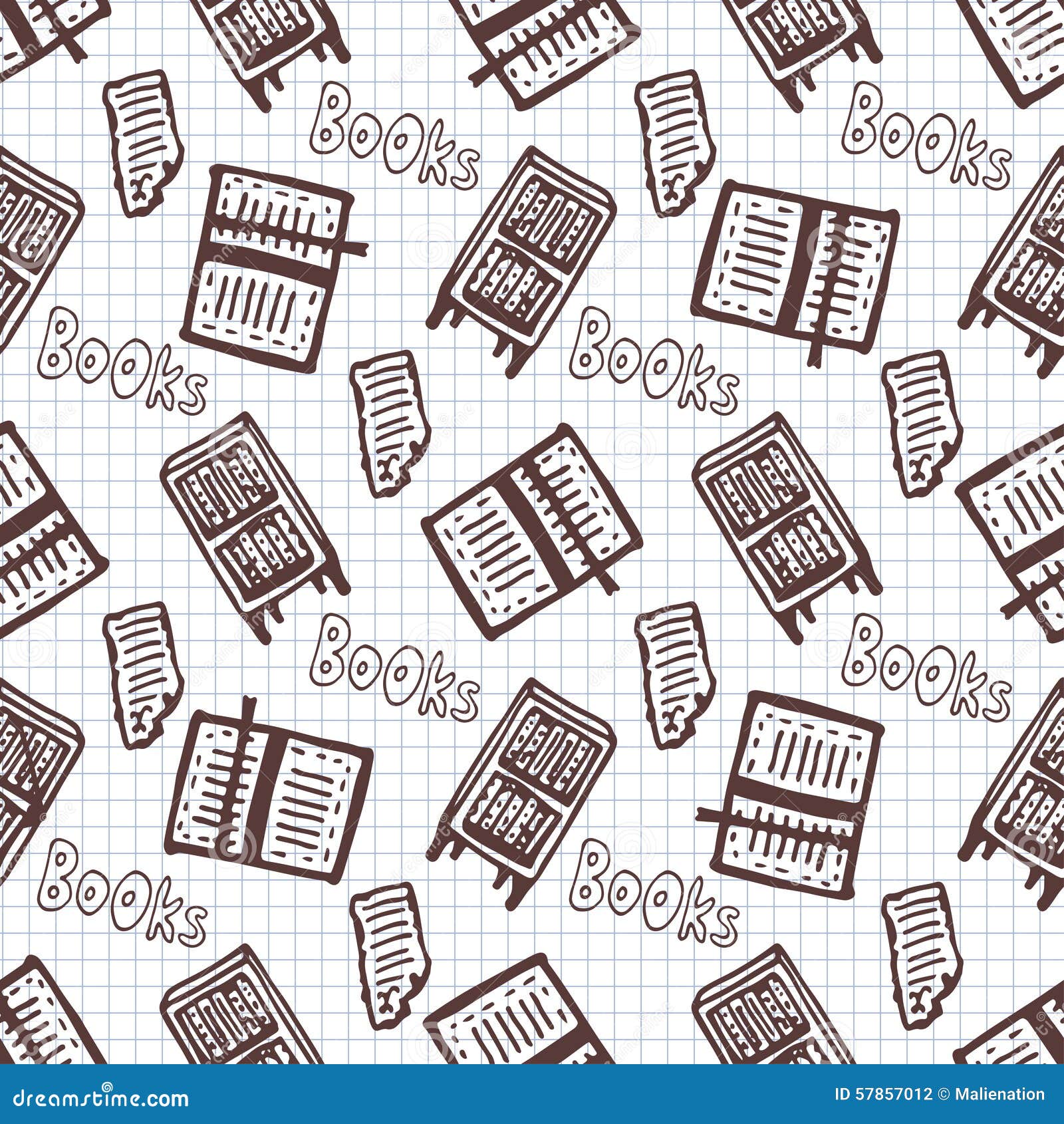 Hand Drawn Seamless Pattern with Books and Bookcase. School Library ...