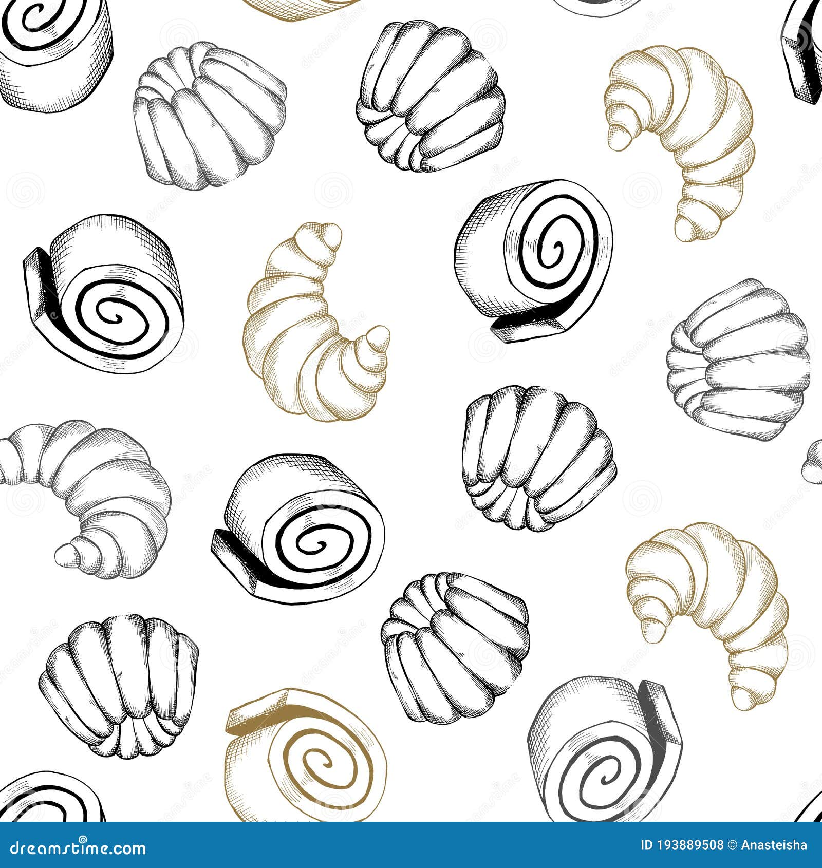 Hand Drawn Seamless Pattern of Bread and Bakery Products. Stock Vector ...