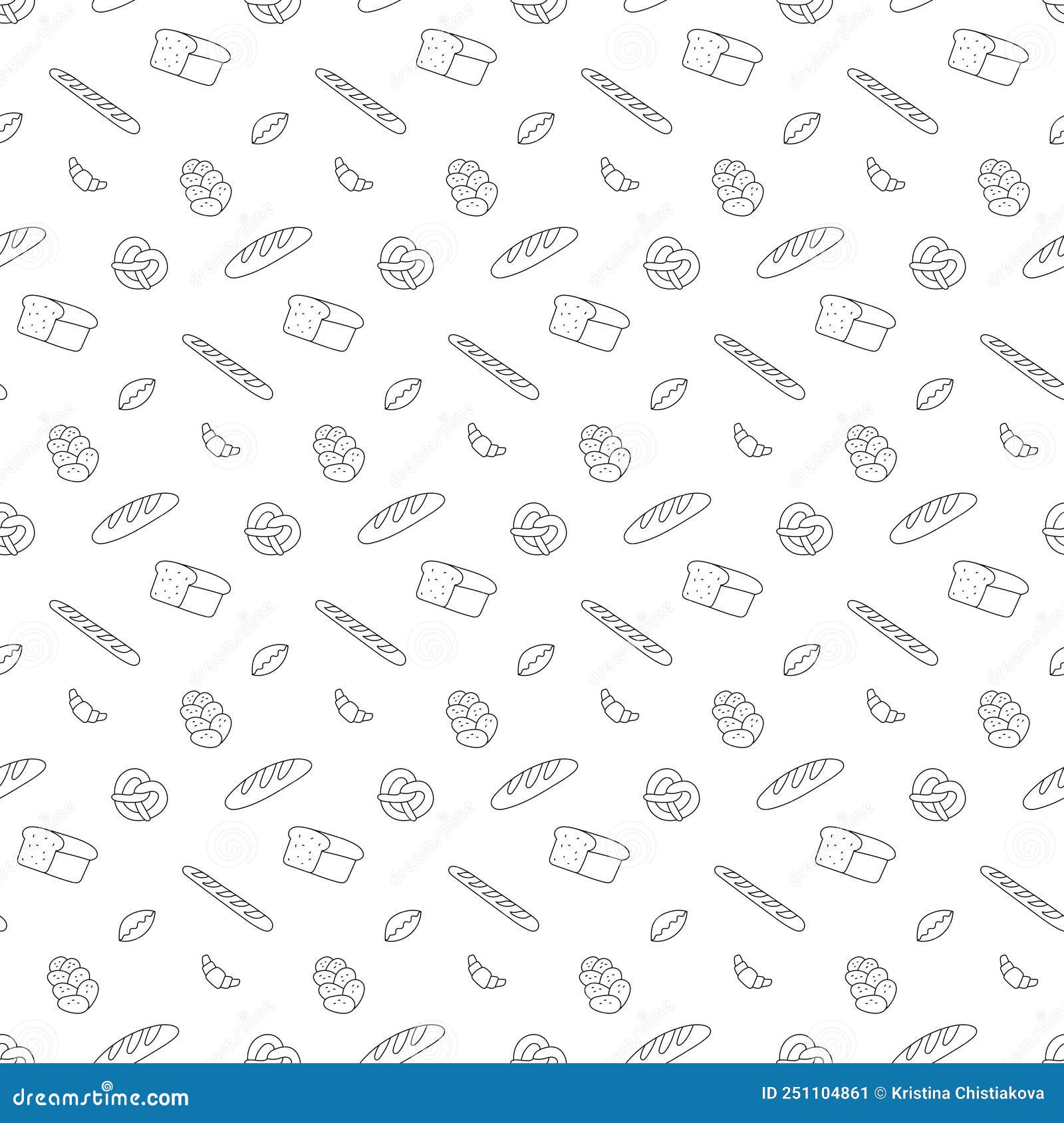 Hand Drawn Seamless Pattern of Bread and Bakery Products. Vector ...