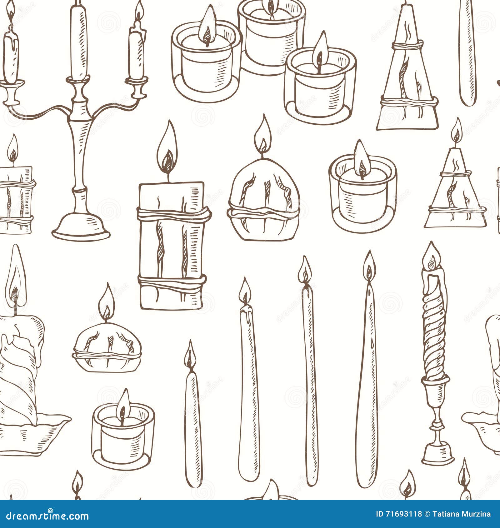 Hand Drawn Seamless Pattern with Candles Stock Vector - Illustration of ...