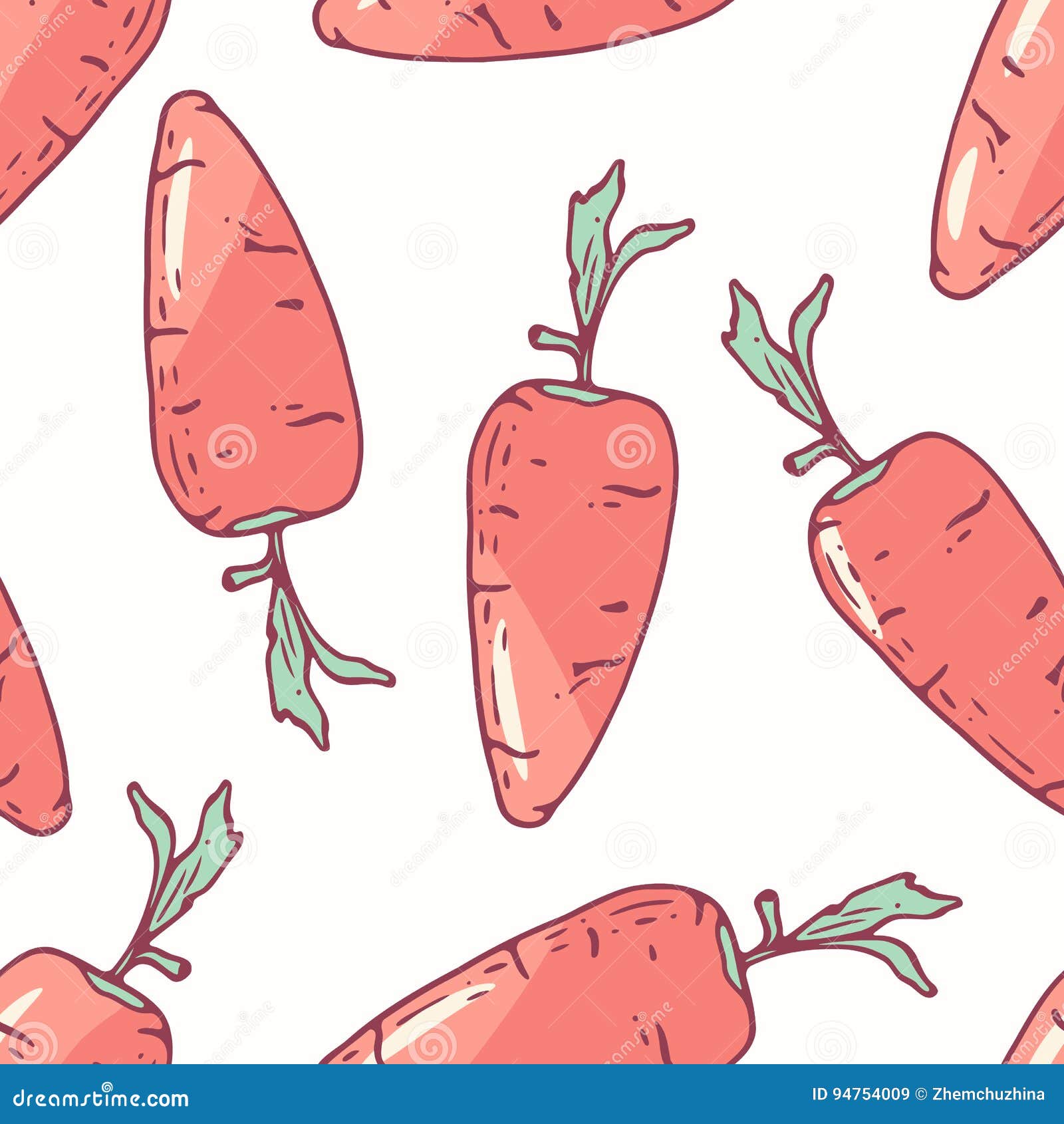 Hand Drawn Seamless Pattern with Carrot. Background for Cafe, Kitchen ...