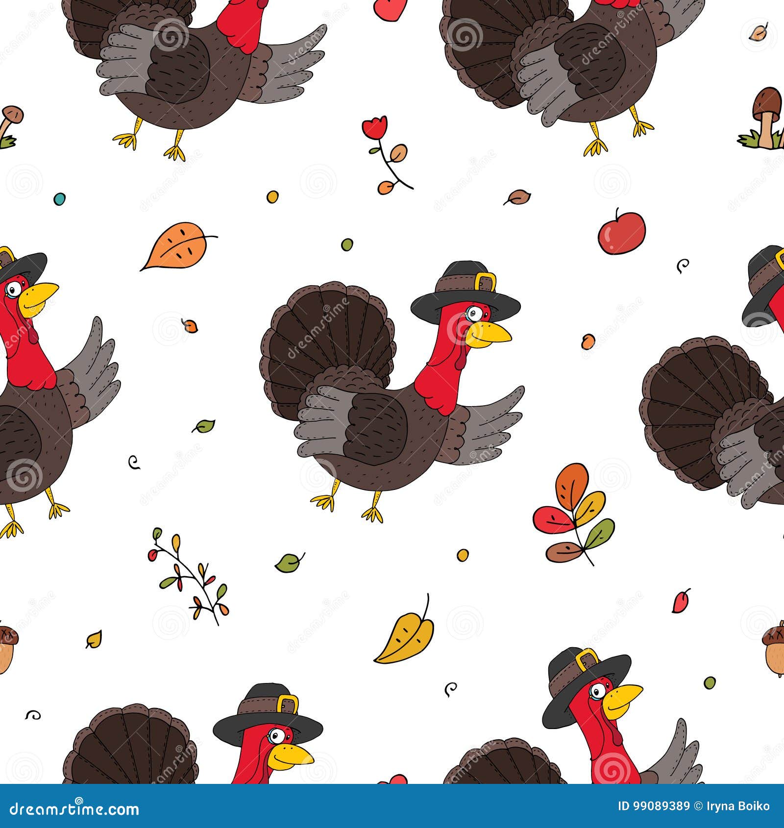 Hand Drawn Seamless Pattern with Cartoon Turkey. Pattern Print for Kids ...