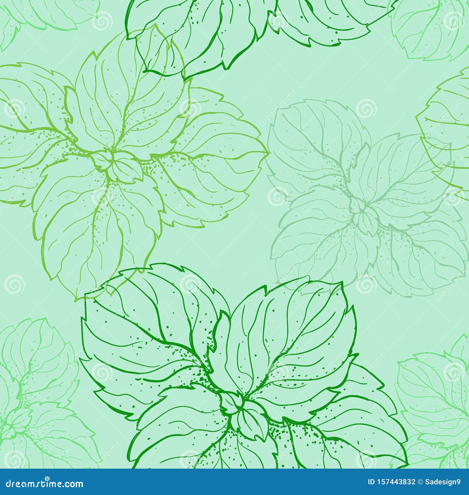 Hand Drawn Seamless Pattern with Colorful Mint Leaves. Stock Vector ...