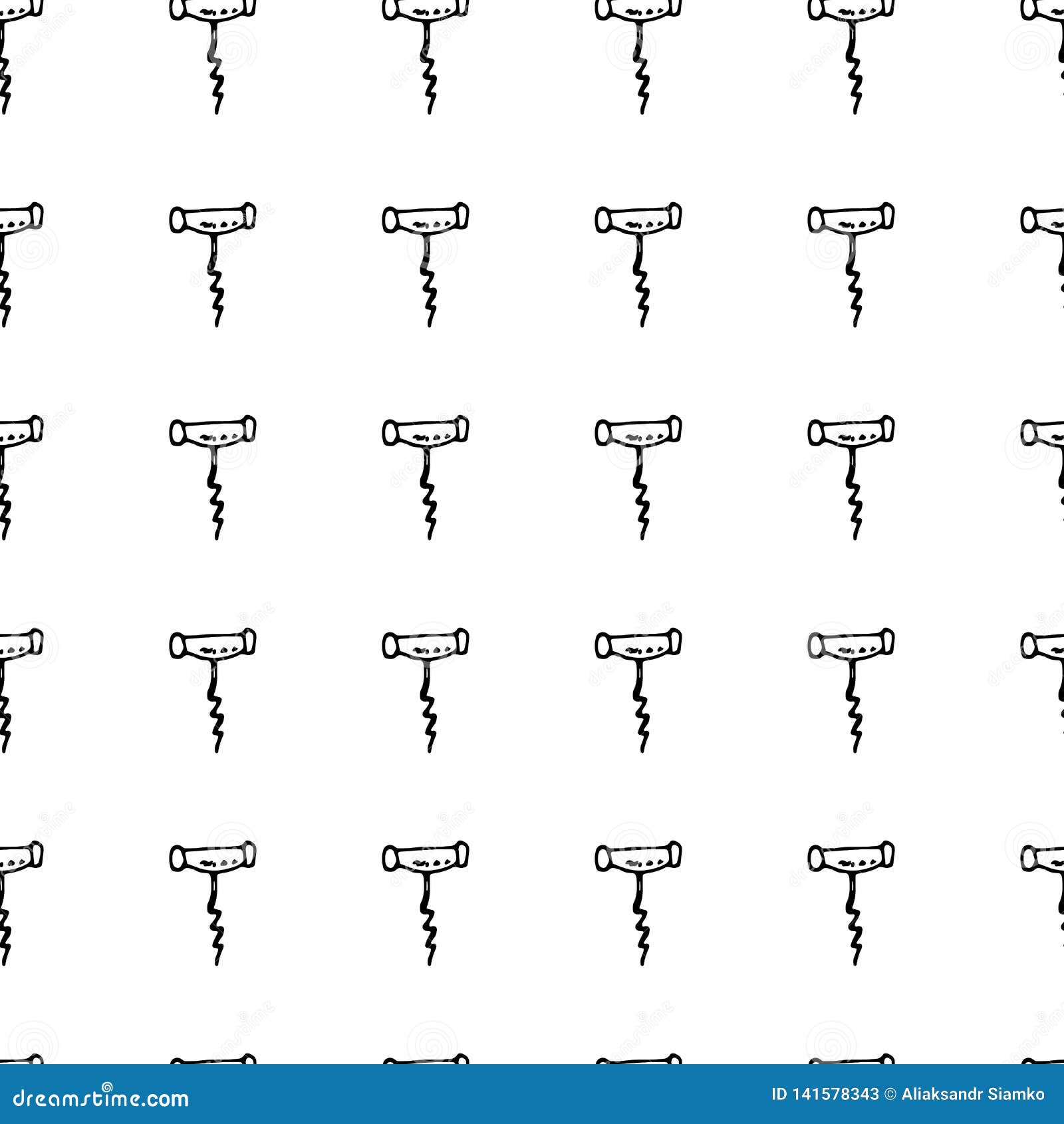Hand Drawn Seamless Pattern Corkscrew Doodle. Sketch Style Icon ...