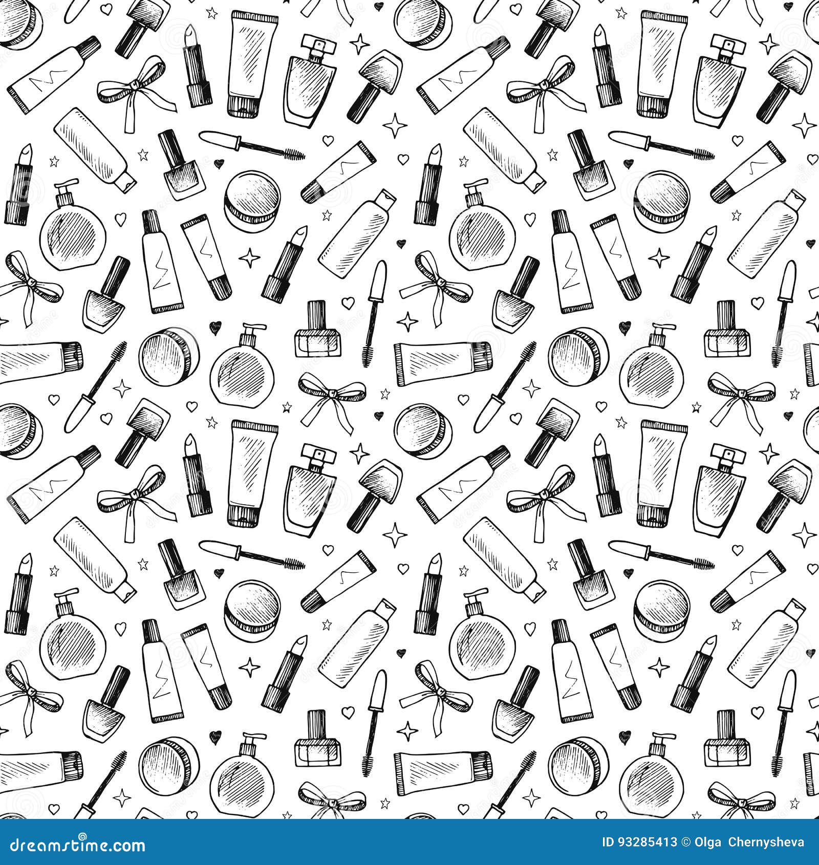Hand Drawn Seamless Pattern of Cosmetics Stock Vector - Illustration of ...