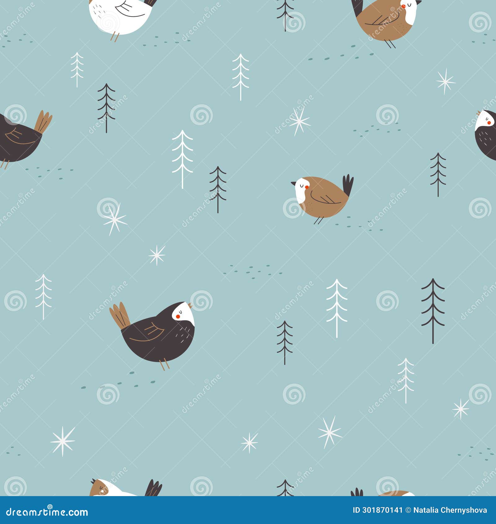 Hand Drawn Seamless Pattern with Cute Forest Birds Stock Vector ...