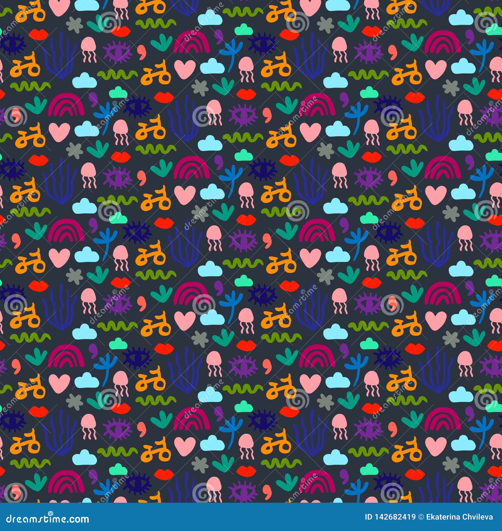 Hand Drawn Seamless Pattern with Different Cool Elements Cartoon ...