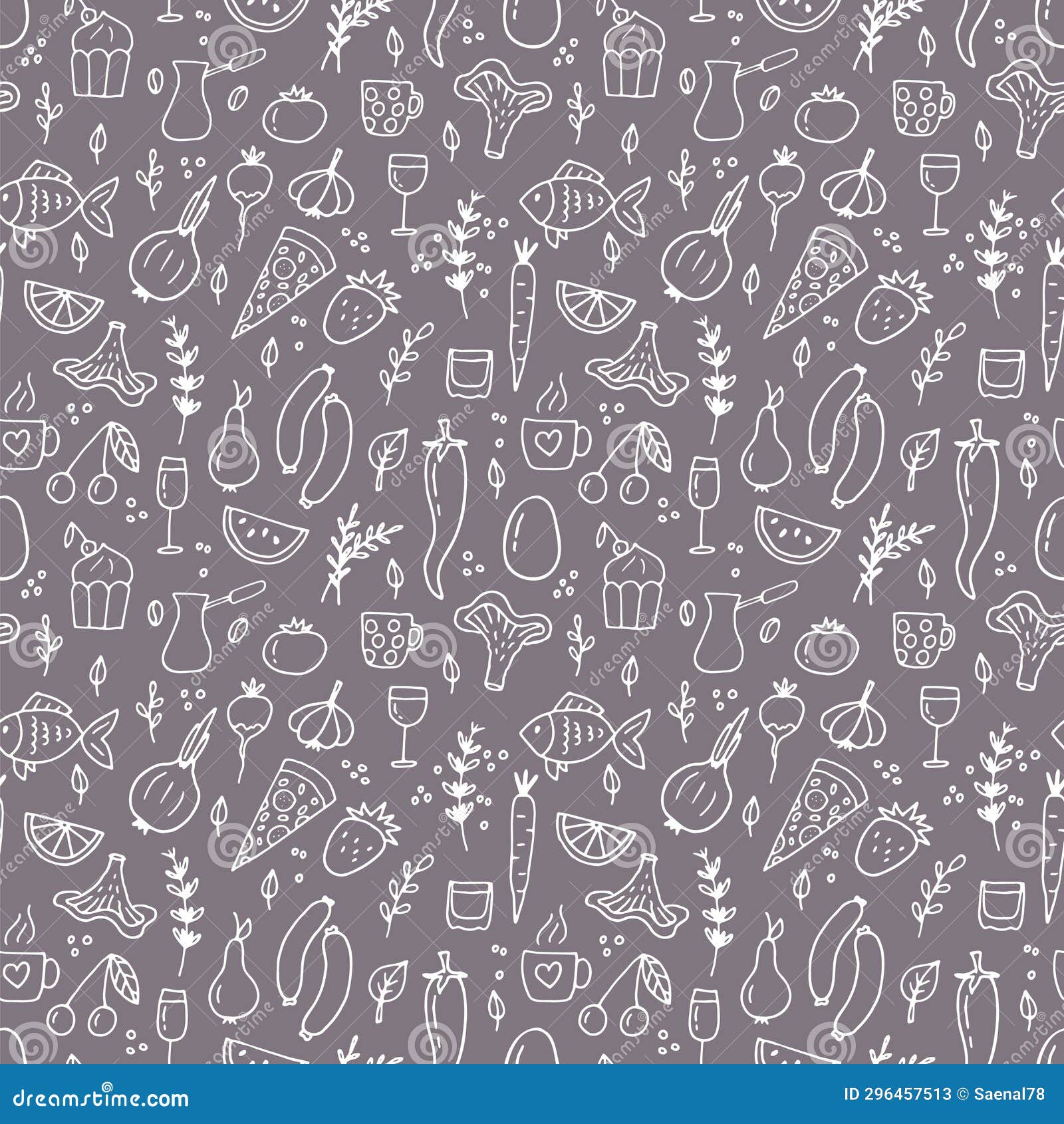 Hand Drawn Seamless Pattern with Different Type of Food and Drinks ...