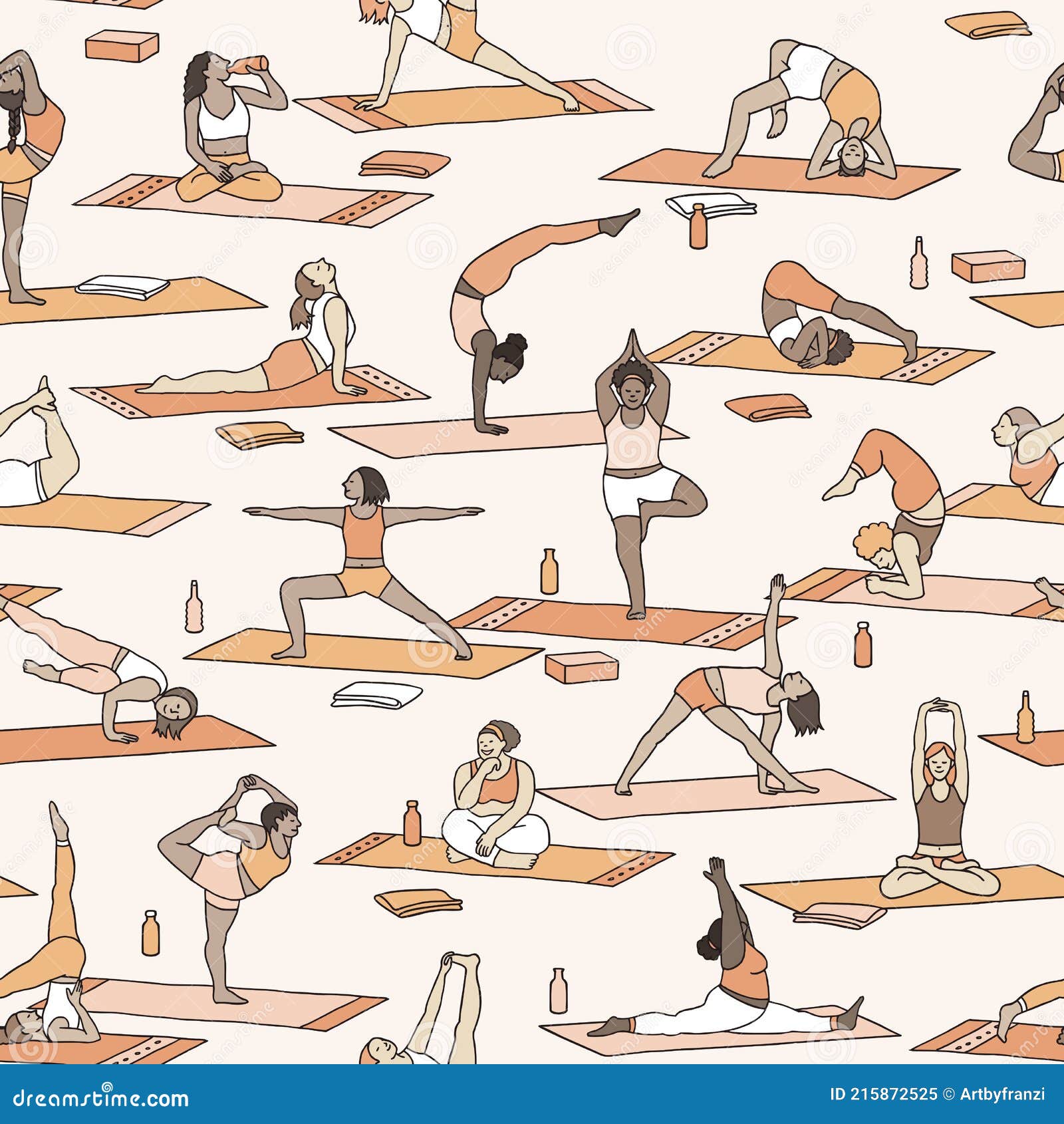 Yoga Class Seamless Pattern Stock Vector - Illustration of diverse ...