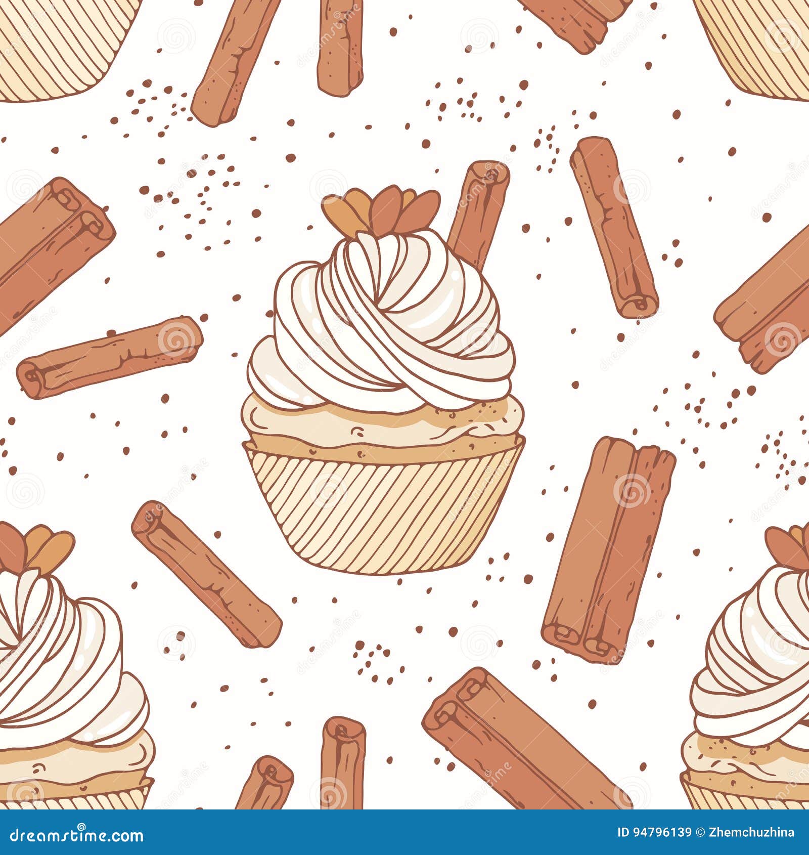 Doodle Cinnamon Rolls Or Cinnamon Buns Side View Set. Traditional ...