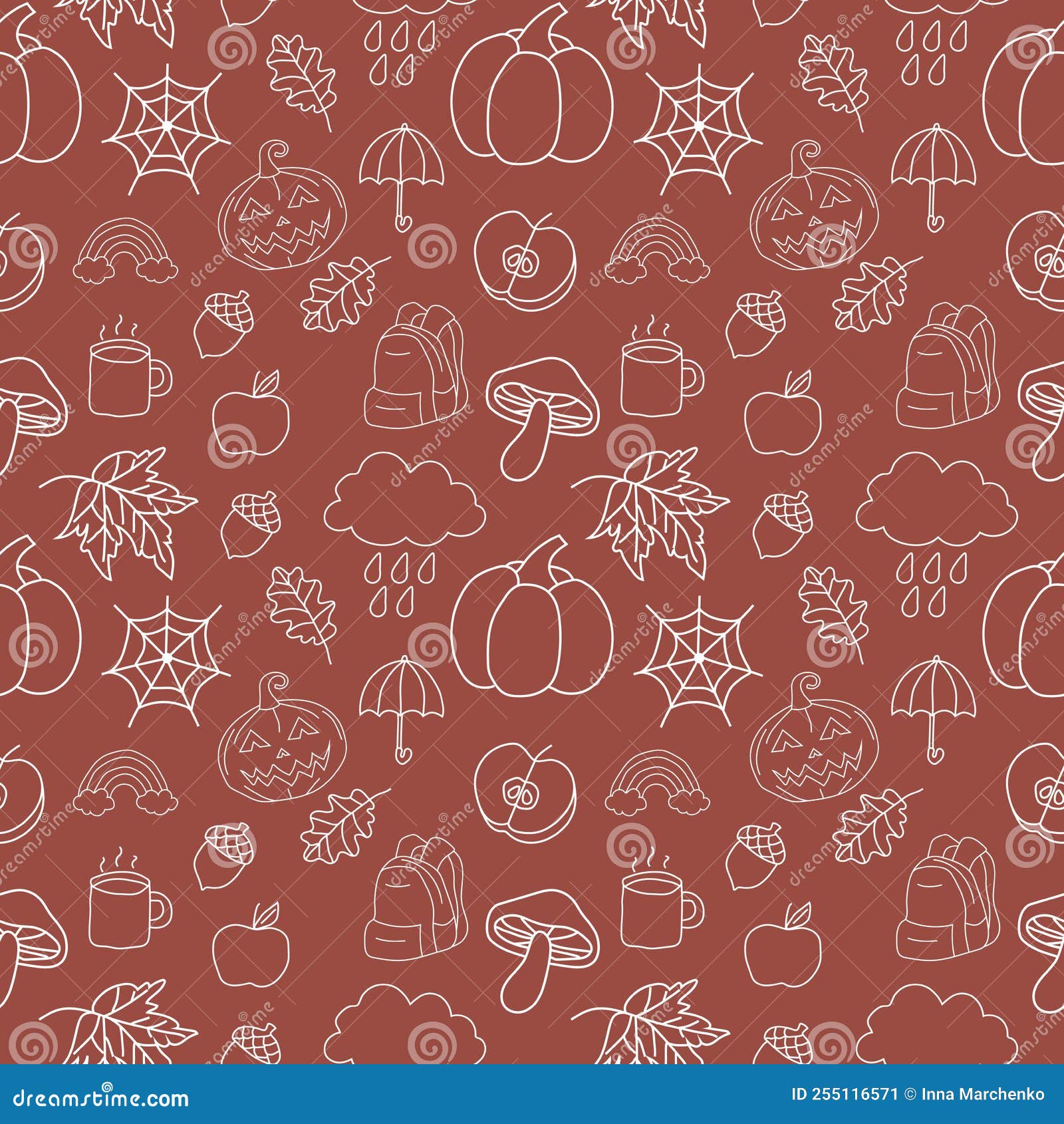Hand Drawn Seamless Pattern Doodle Fall. Stock Vector - Illustration of ...