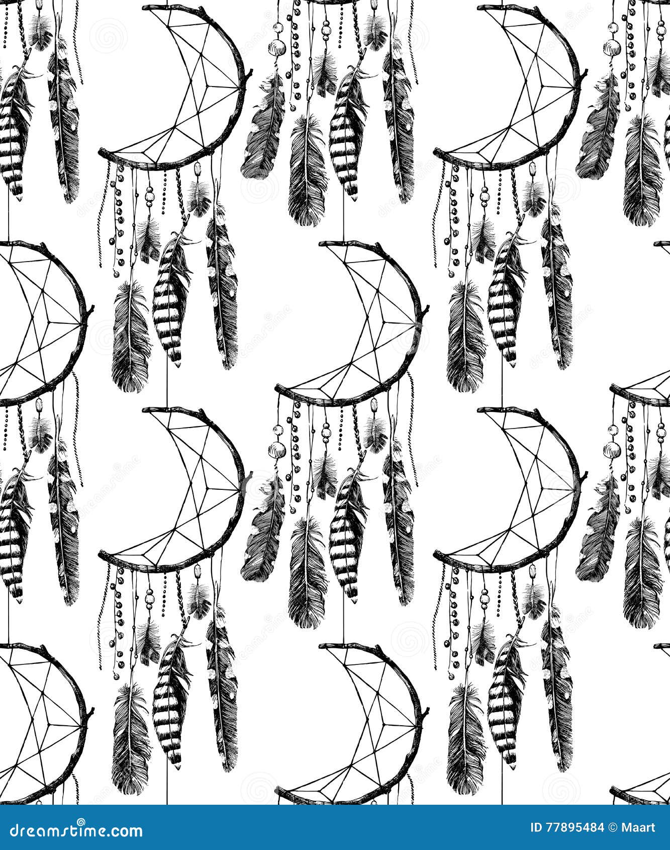 Hand Drawn Seamless Pattern with Dream Catcher Stock Vector ...