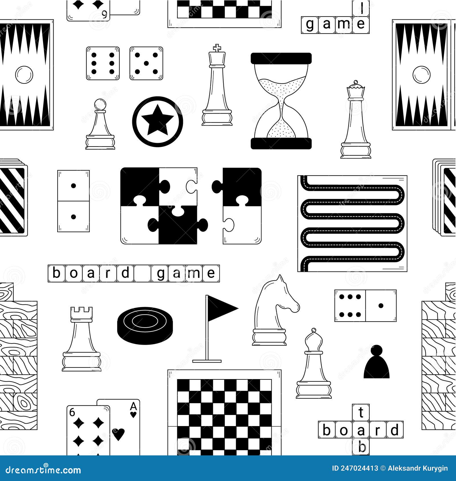 Hand Drawn Seamless Pattern with Elements of Different Board Games ...