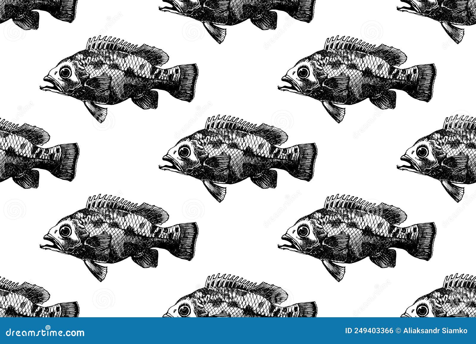 Hand Drawn Seamless Pattern a Fish. Market. Seafood Menu. Brush Design ...