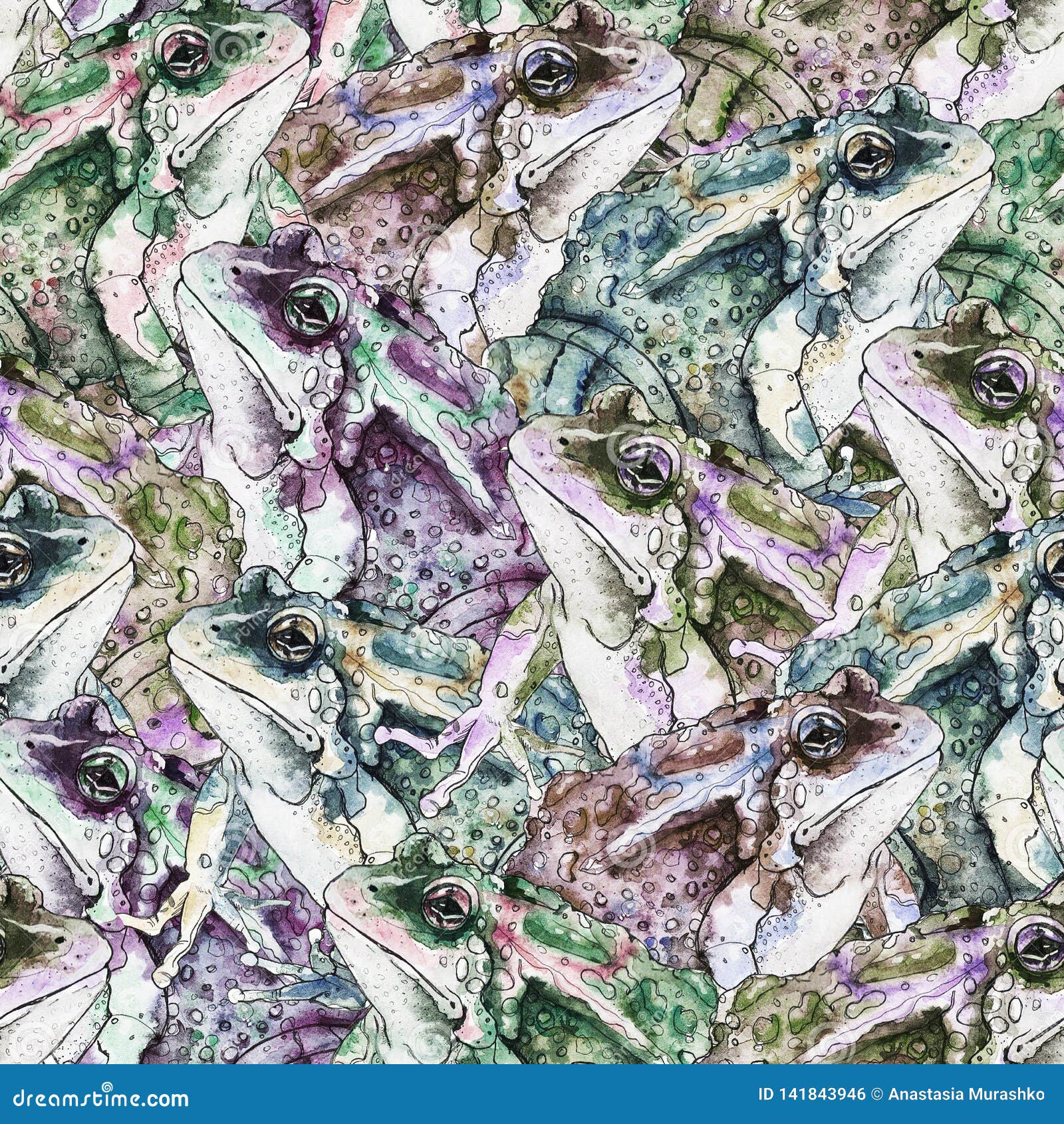 Hand Drawn Seamless Pattern with Frogs Stock Illustration ...