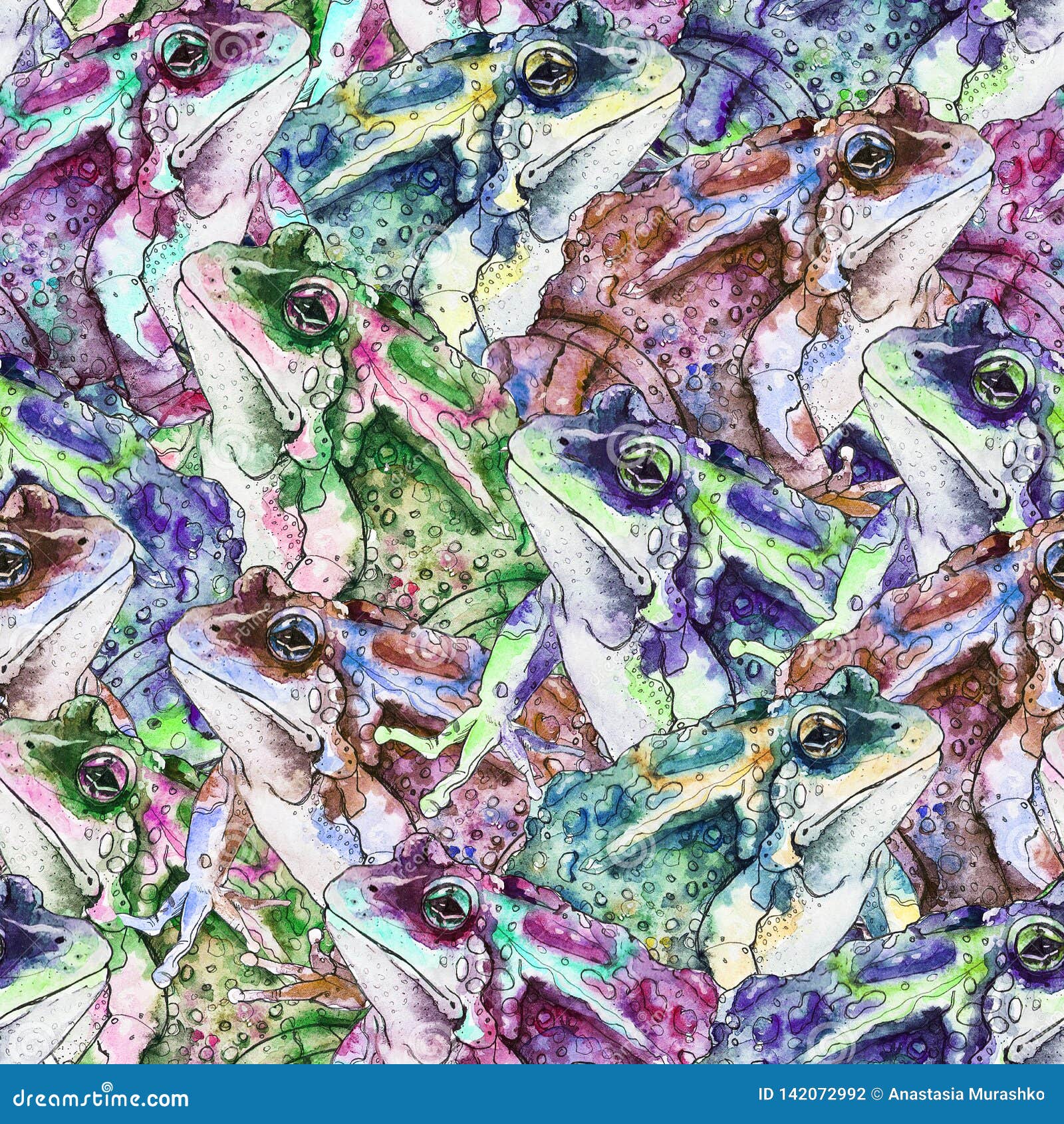 Hand Drawn Seamless Pattern with Frogs Stock Photo - Image of ornament ...