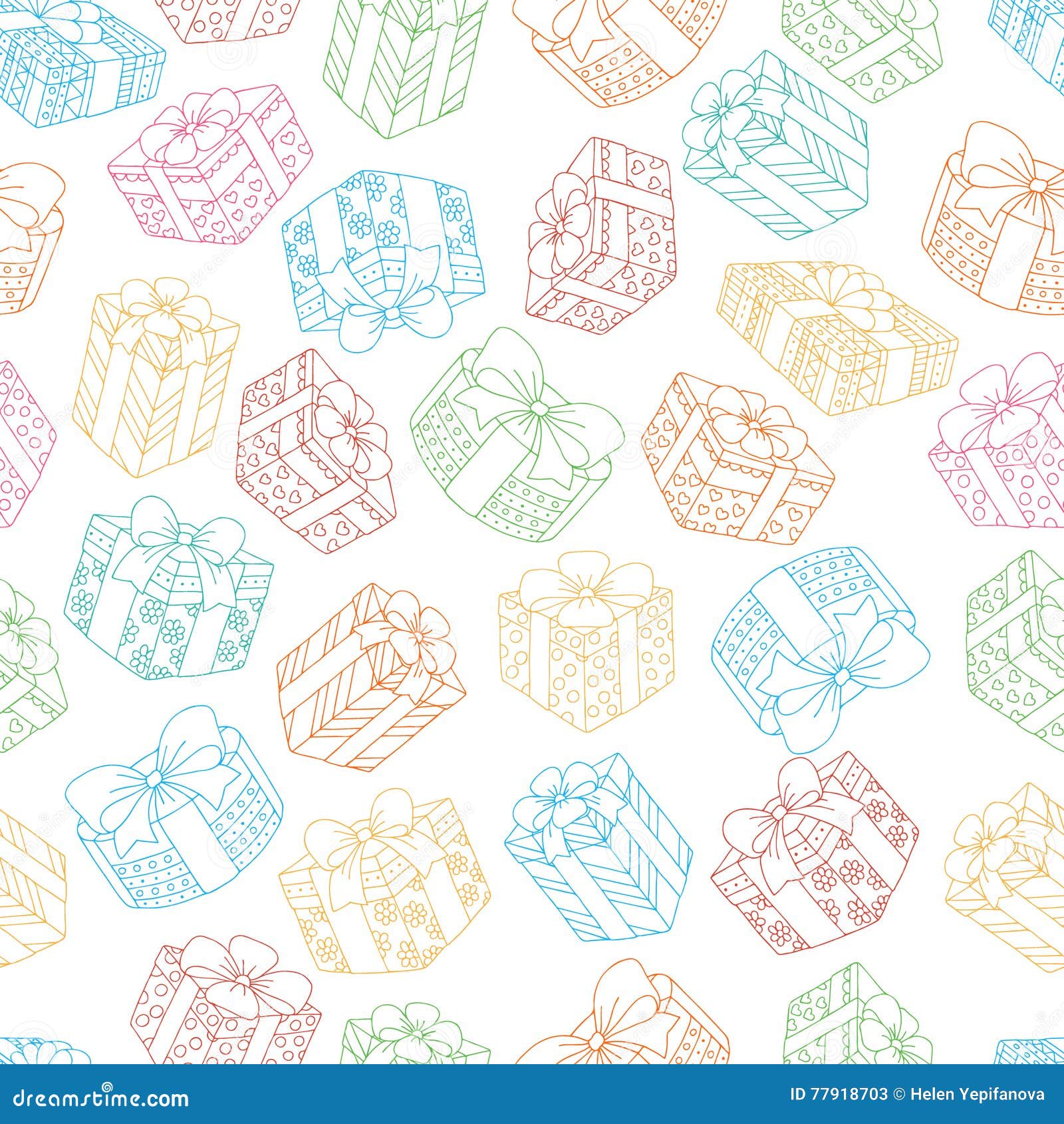 Hand Drawn Seamless Pattern with Gift Boxes. Vector Illustration ...