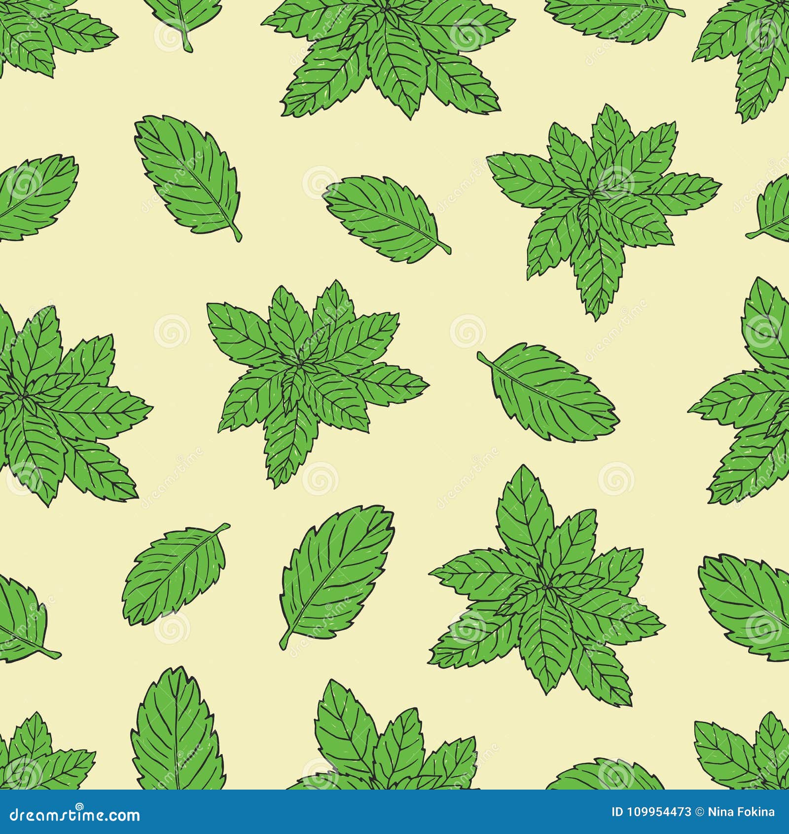Hand Drawn Seamless Pattern with Green Peppermint Stock Vector - Illustration of healthy, citrus ...