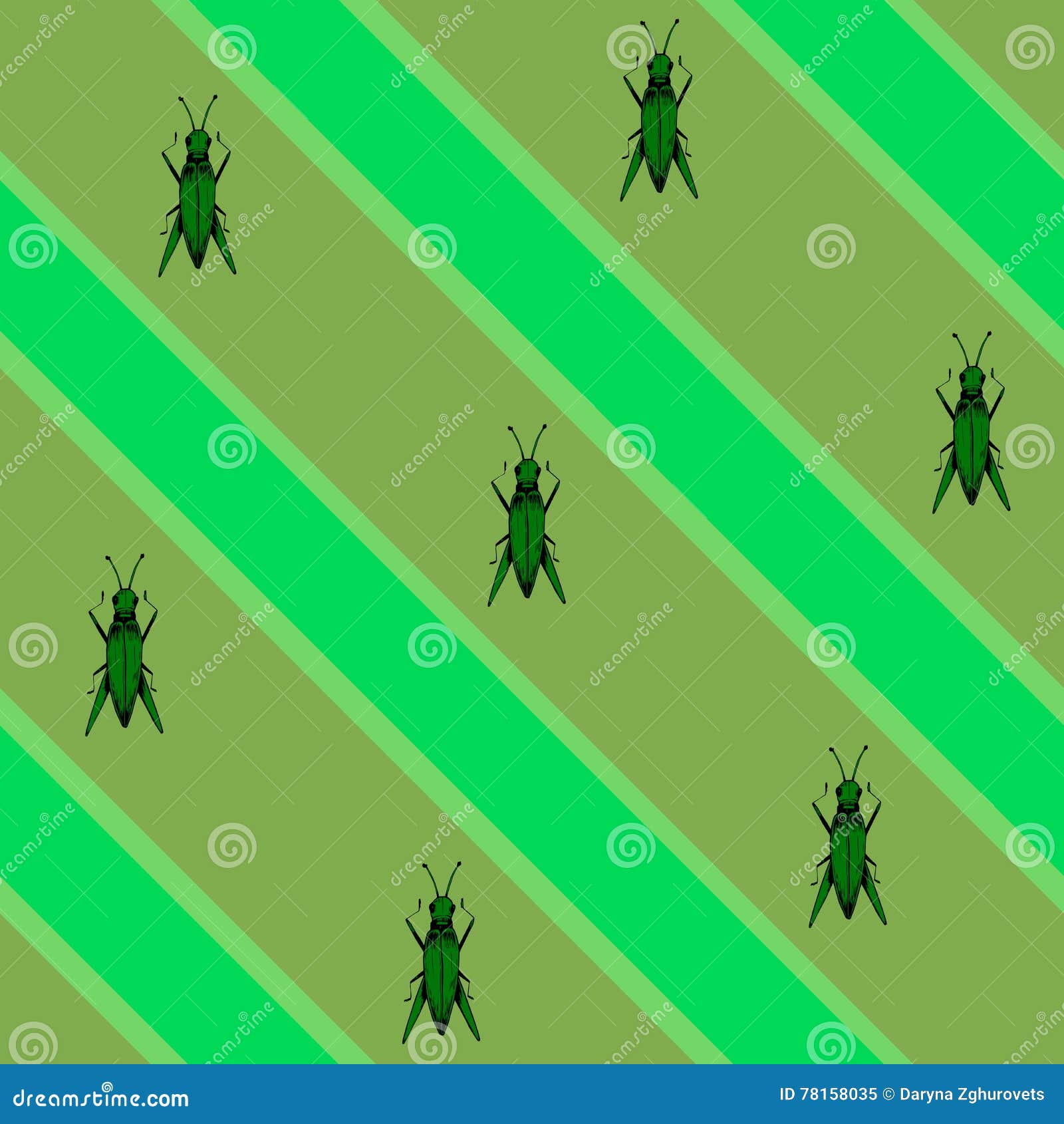 Hand Drawn Seamless Pattern Green Stock Vector - Illustration of locust ...
