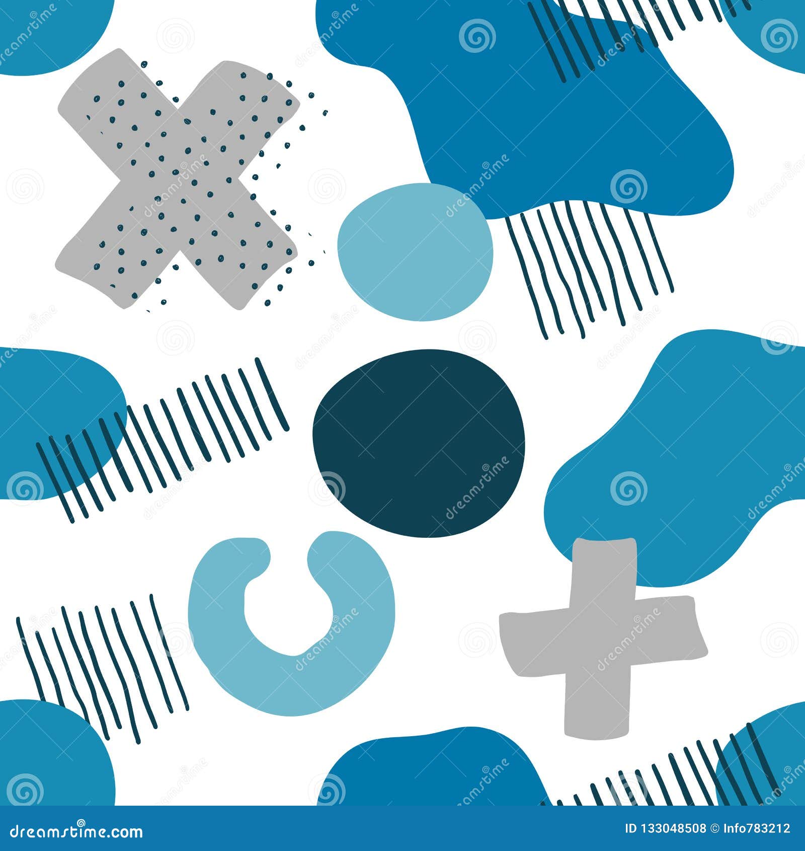 Seamless Pattern Memphis Blue and Grey Elements Stock Vector ...