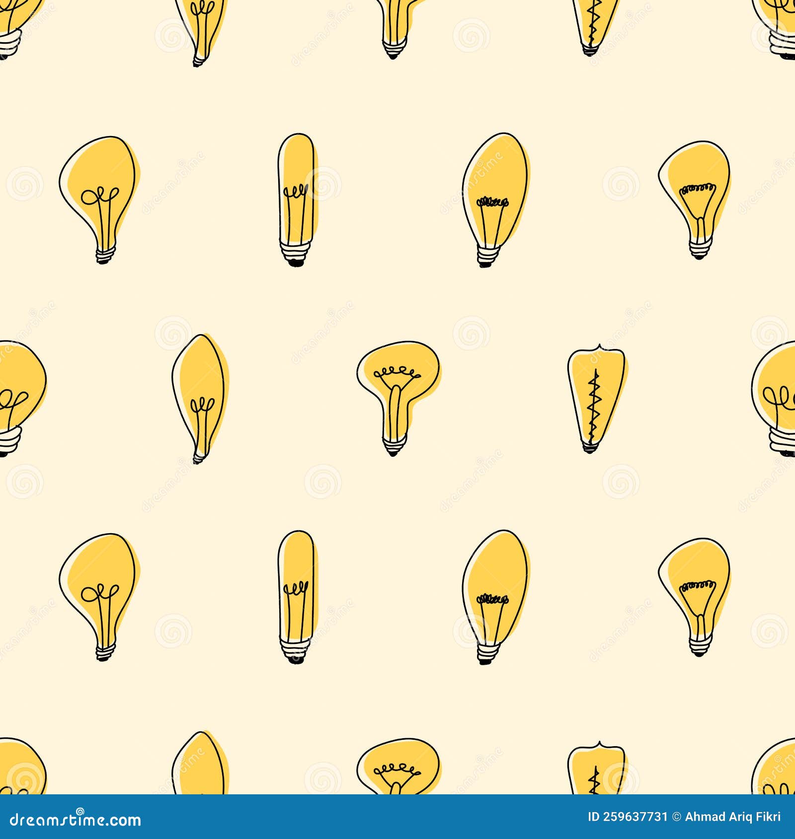 Hand Drawn Seamless Pattern of Light Bulbs. Different Loft Lamps in ...