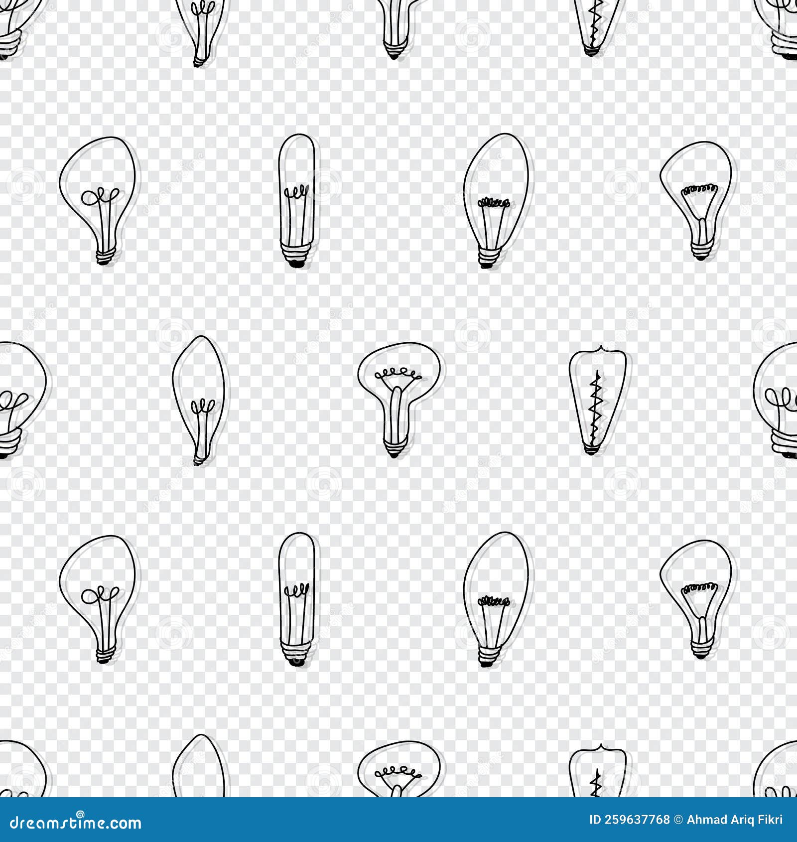 Hand Drawn Seamless Pattern of Light Bulbs. Different Loft Lamps in ...